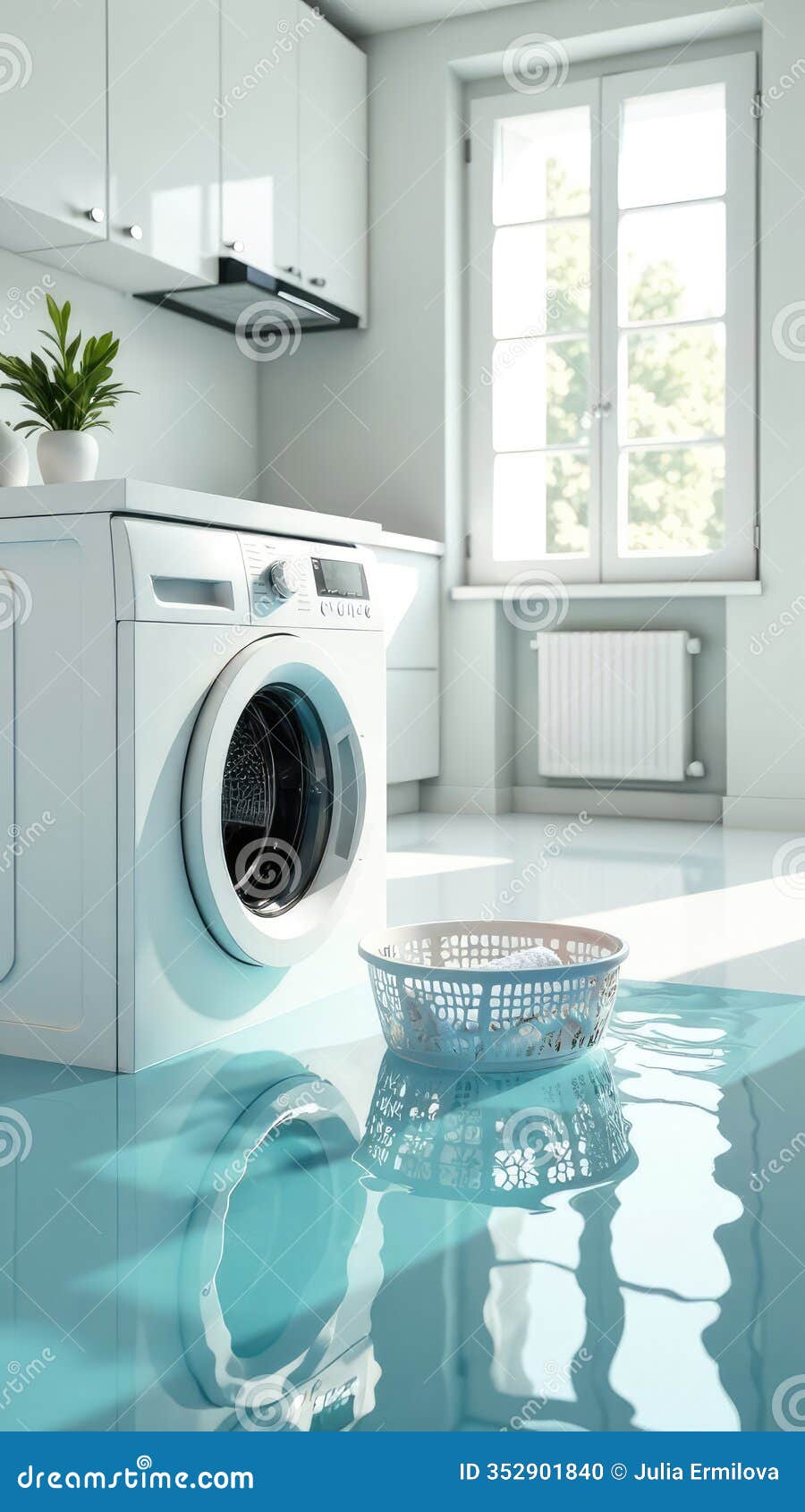 Leaky Washing Machine Flooded the Floor with Water. Broken Washing ...