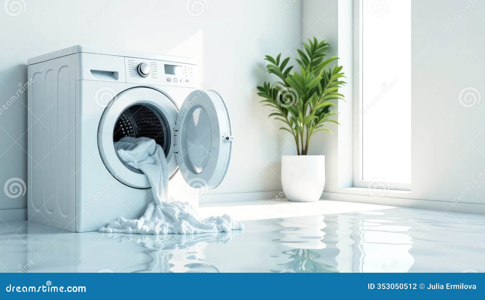 Leaky Washing Machine Flooded the Floor with Water. Broken Washing ...