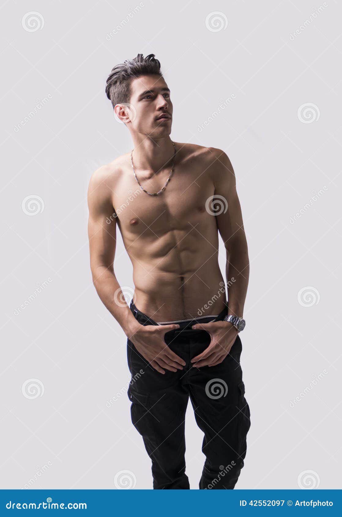 Lean Athletic Shirtless Young Man Sitting, Isolated Stock Image ...