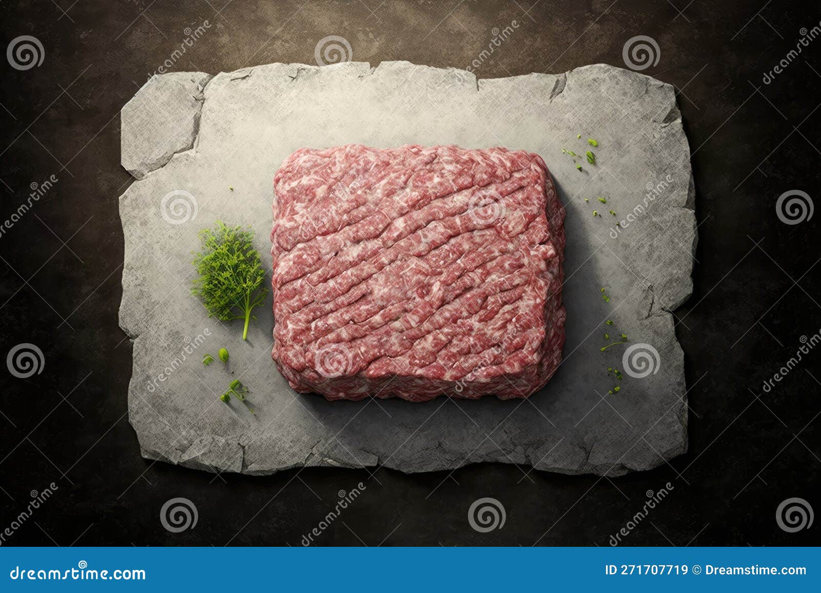 Lean Ground Beef, Raw, on a Slab of Stone. Horizontal Top Down Lay ...