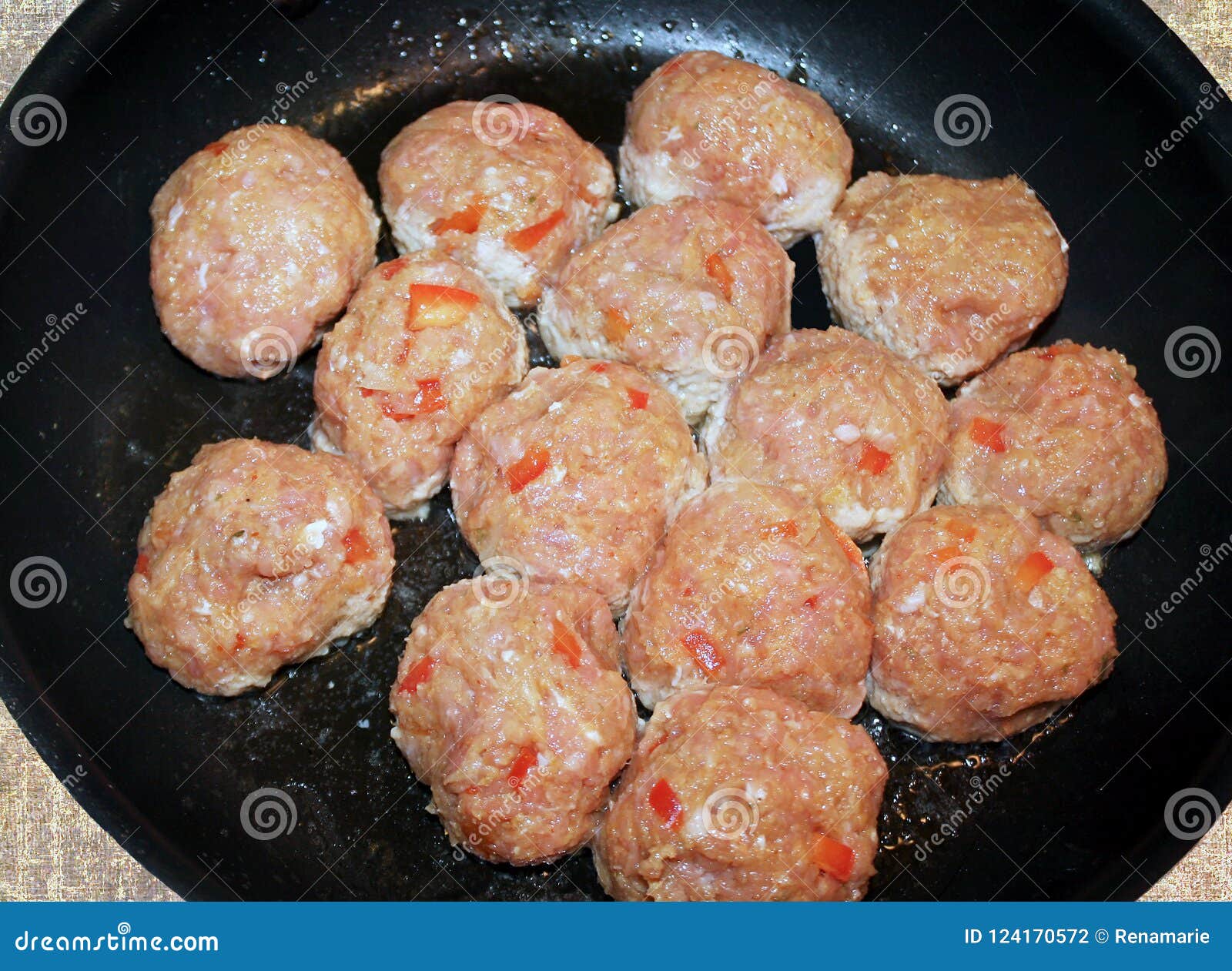 Lean Ground Turkey Meatballs Cooking in Skillet Stock Photo - Image of ...