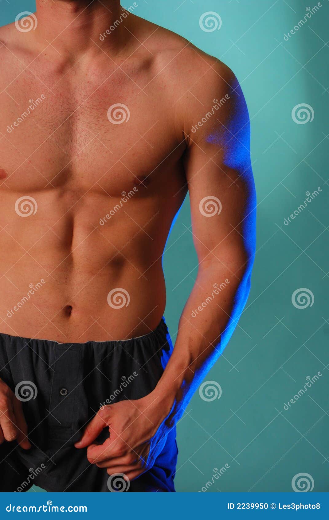 Lean male torso in blue stock photo. Image of power, skin - 2239950