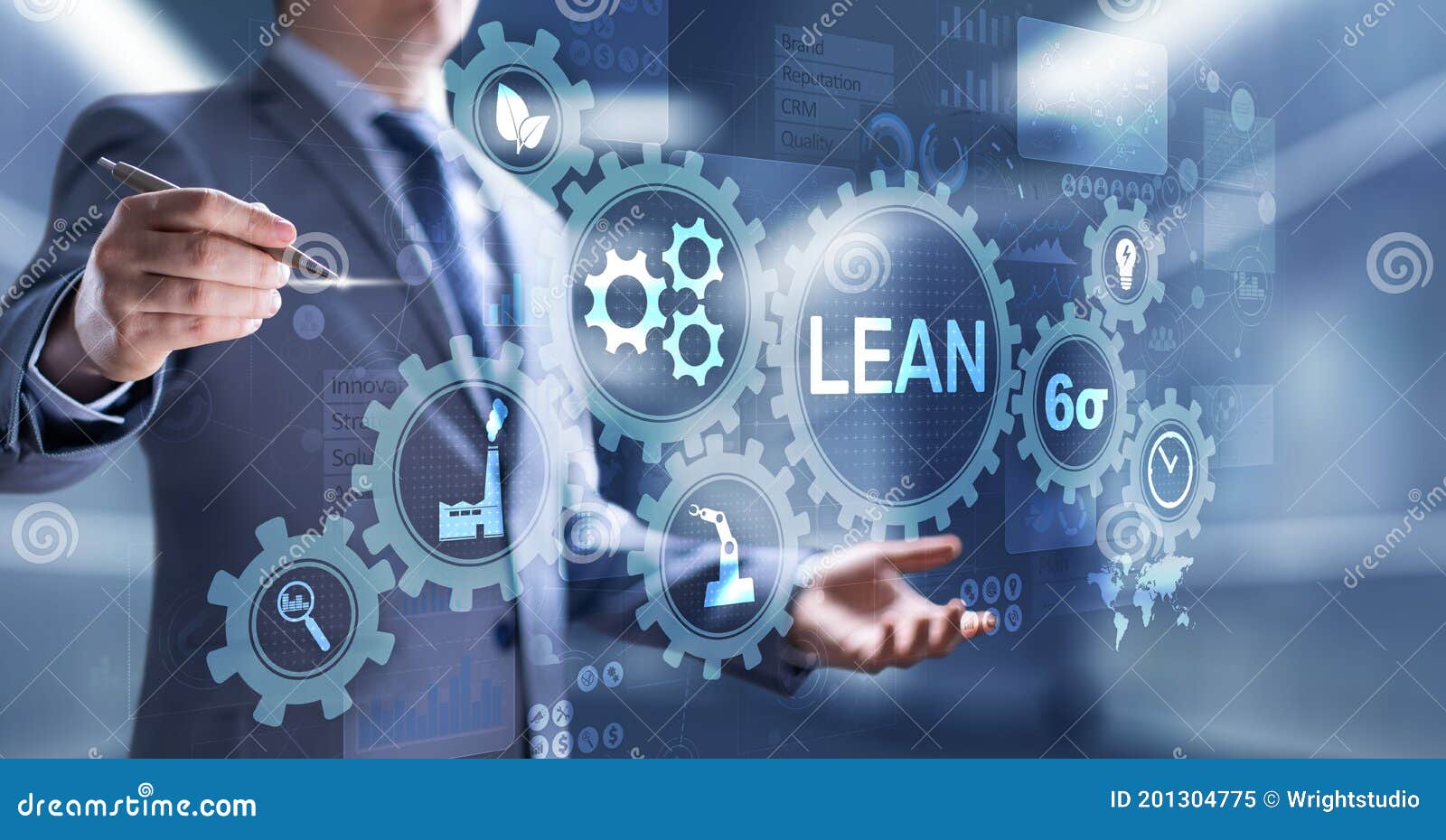 Lean Manufacturing Six Sigma Quality Control Concept on Virtual Screen ...