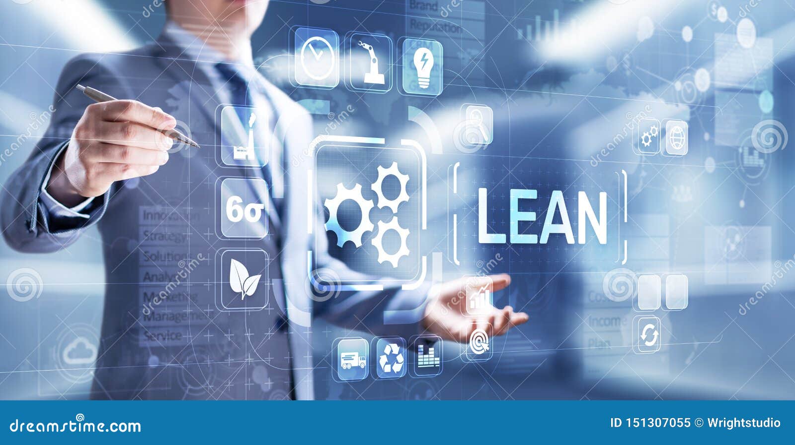 Lean Manufacturing Six Sigma Quality Control Concept On Virtual Screen ...