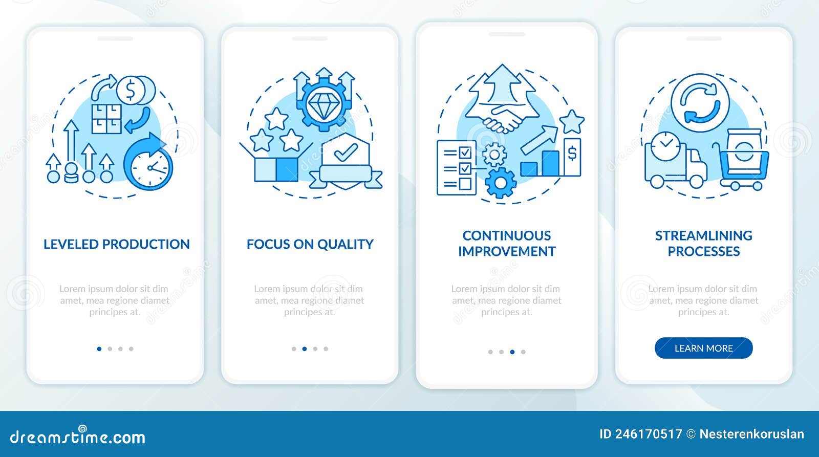 Lean Production Principles Blue Onboarding Mobile App Screen Stock ...
