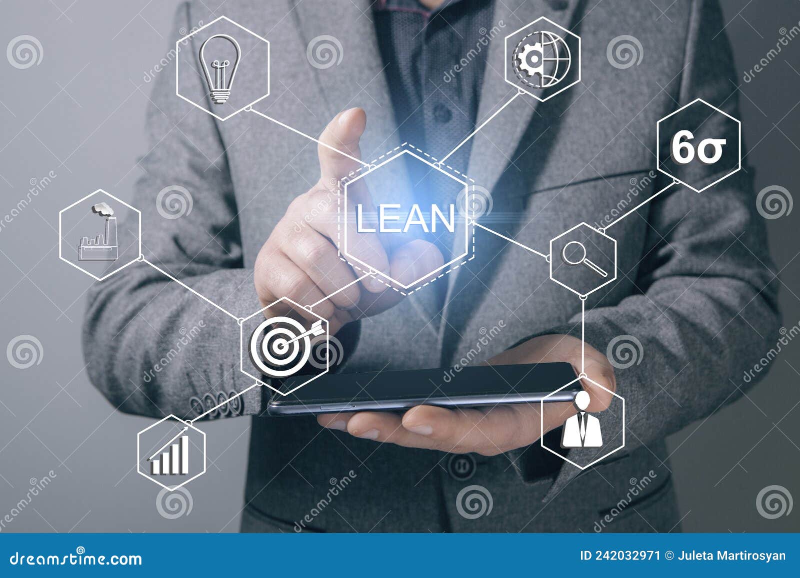On the LEAN Screen. Man Tapping on the Screen Stock Image - Image of ...