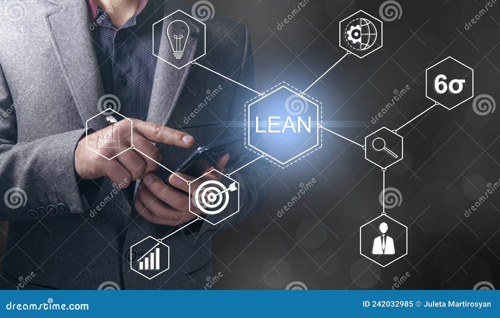 On the LEAN Screen. Man Tapping on the Screen Stock Image - Image of ...