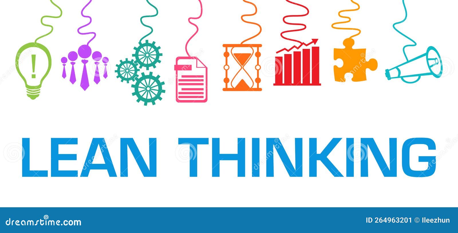 Lean Thinking Colorful Business Symbols Hanging from Top Text Stock ...