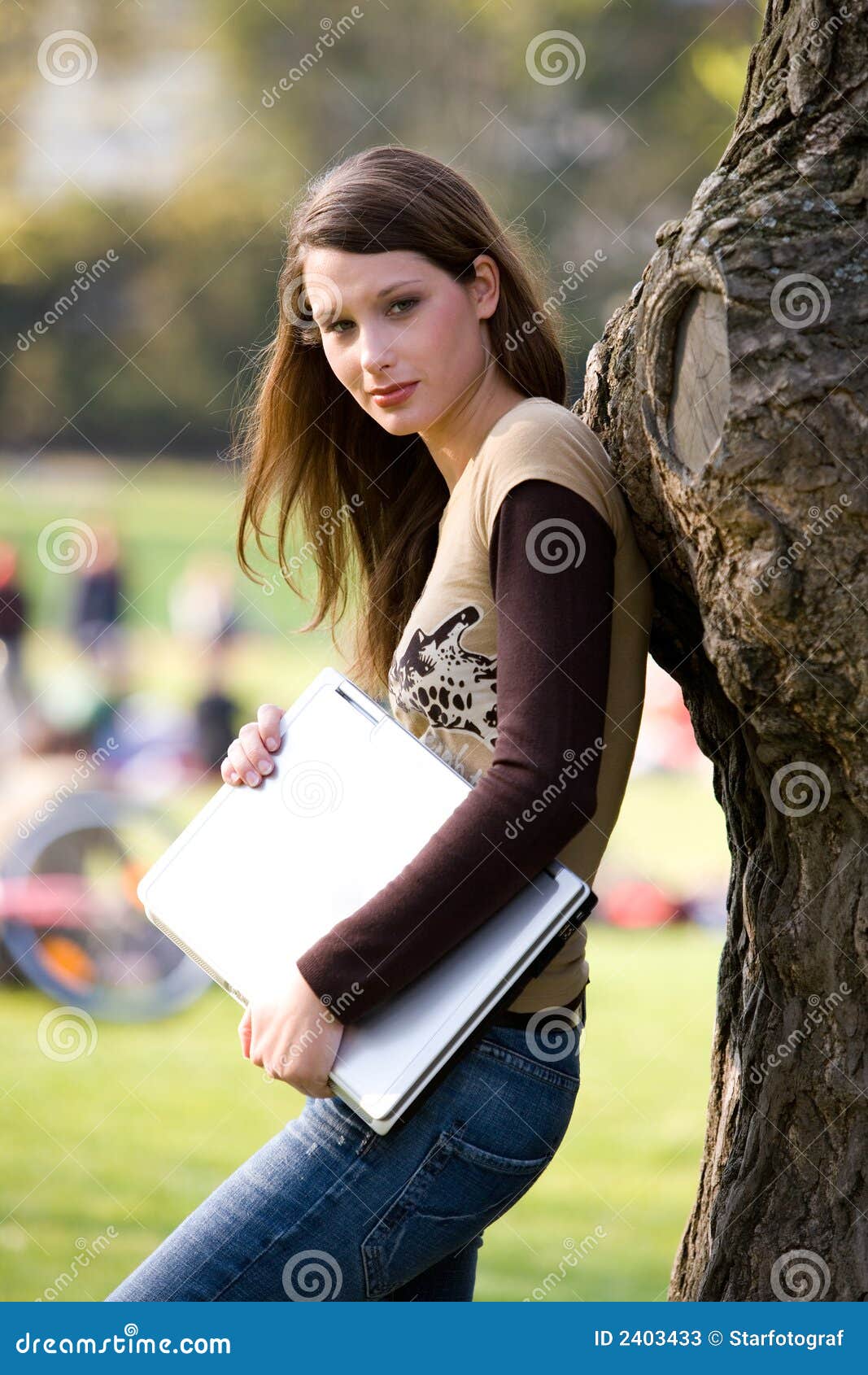 Leaning against a tree stock image. Image of female, beautiful - 2403433