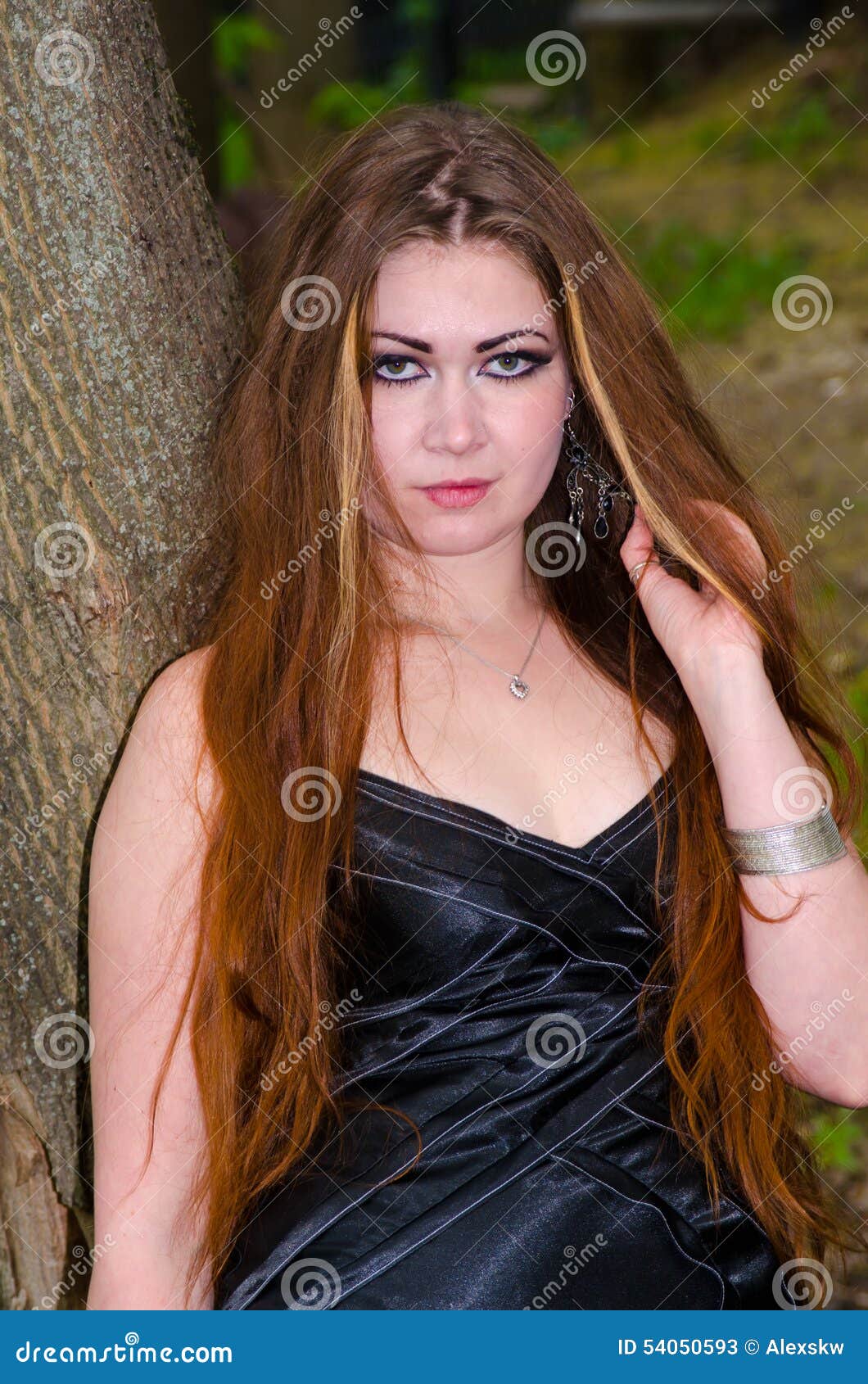 She is Leaning Back Against the Tree Stock Image - Image of emotional ...