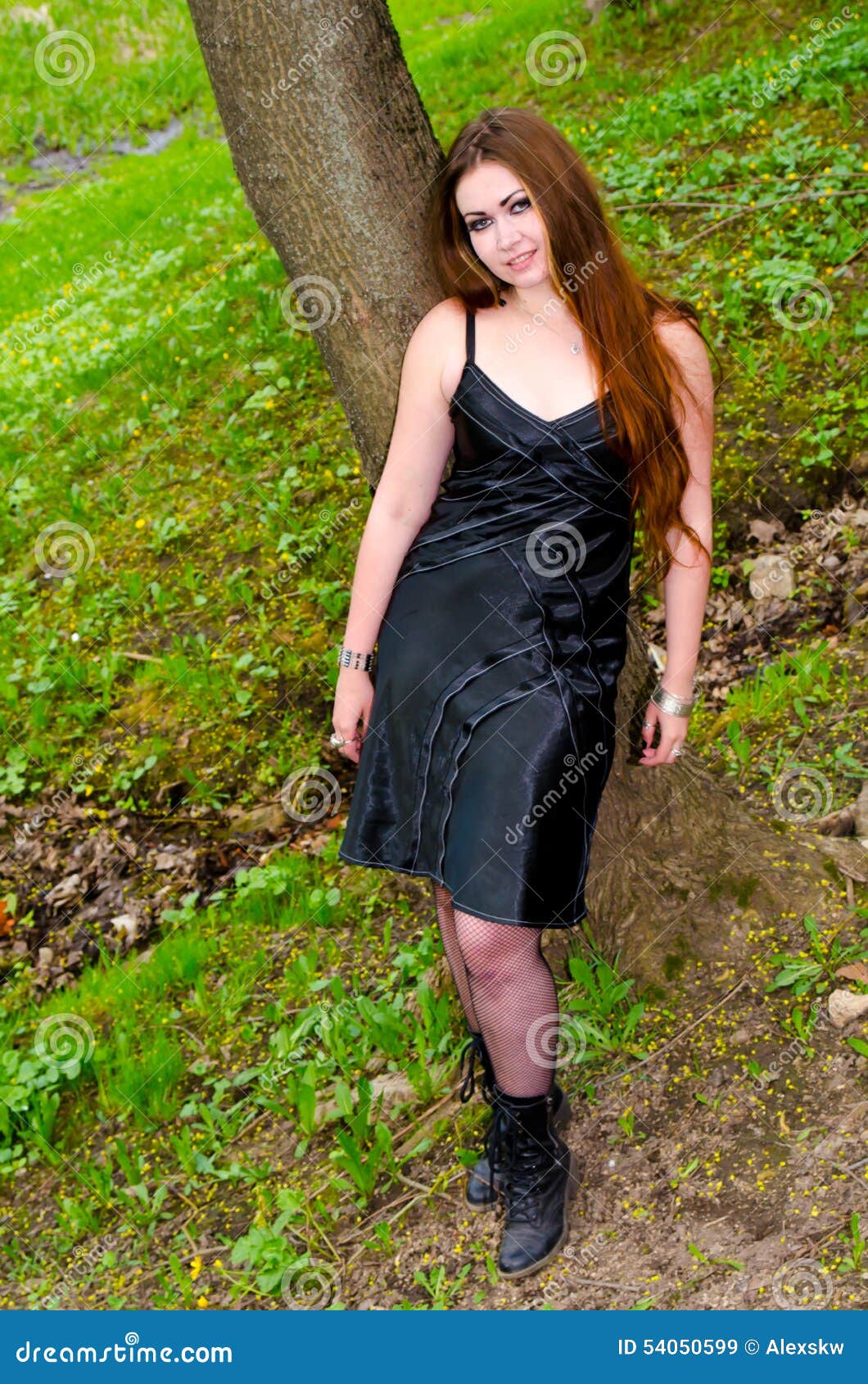 She is Leaning Back Against the Tree Stock Image - Image of attractive ...