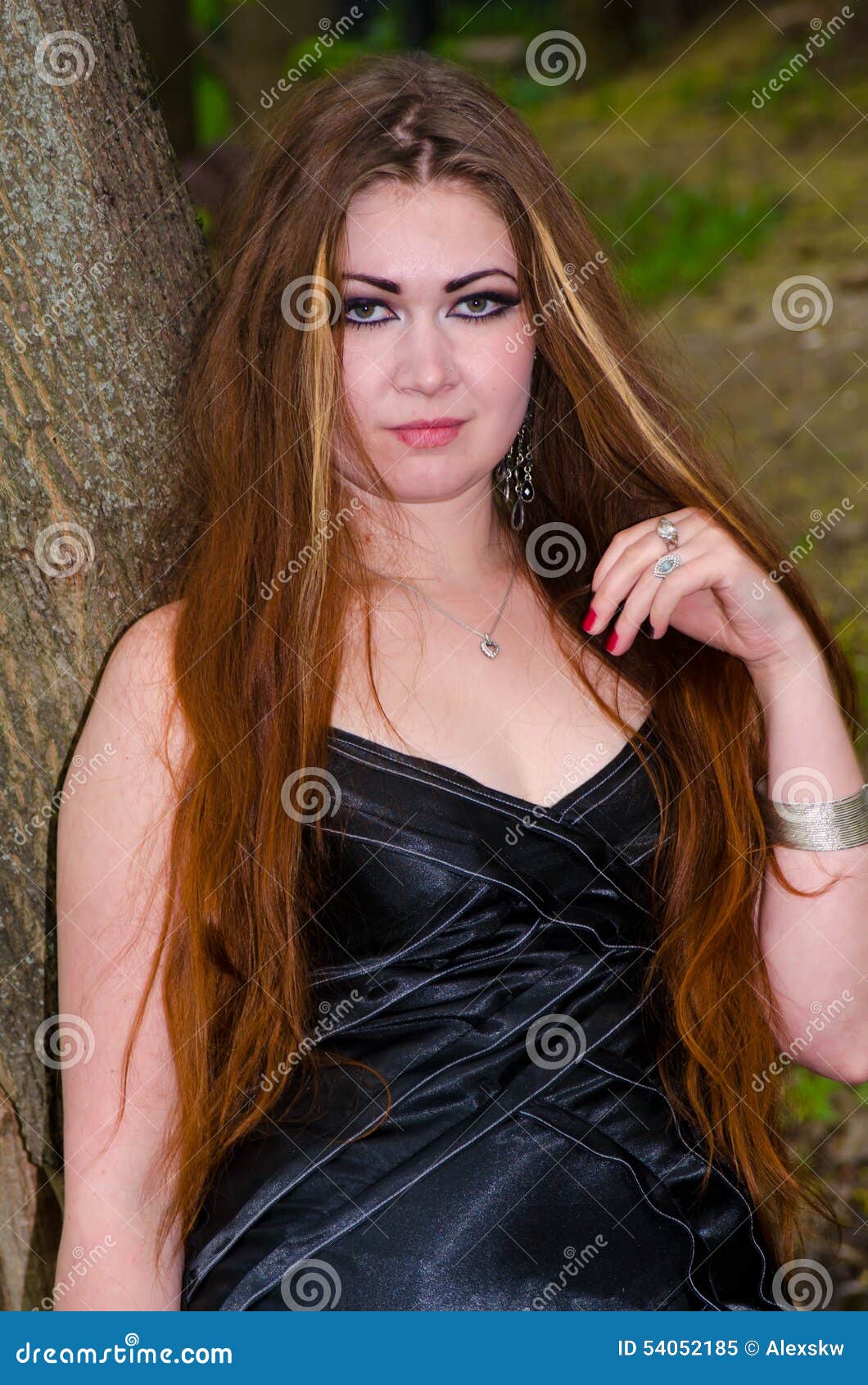 She is Leaning Back Against the Tree Stock Image - Image of alone ...
