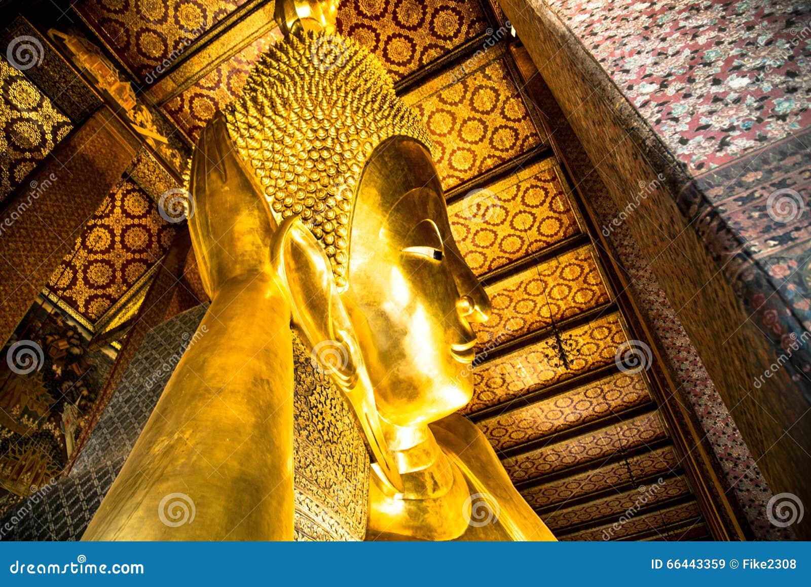 Leaning Buddha Statue Close Up Stock Image - Image of golden, indoors ...