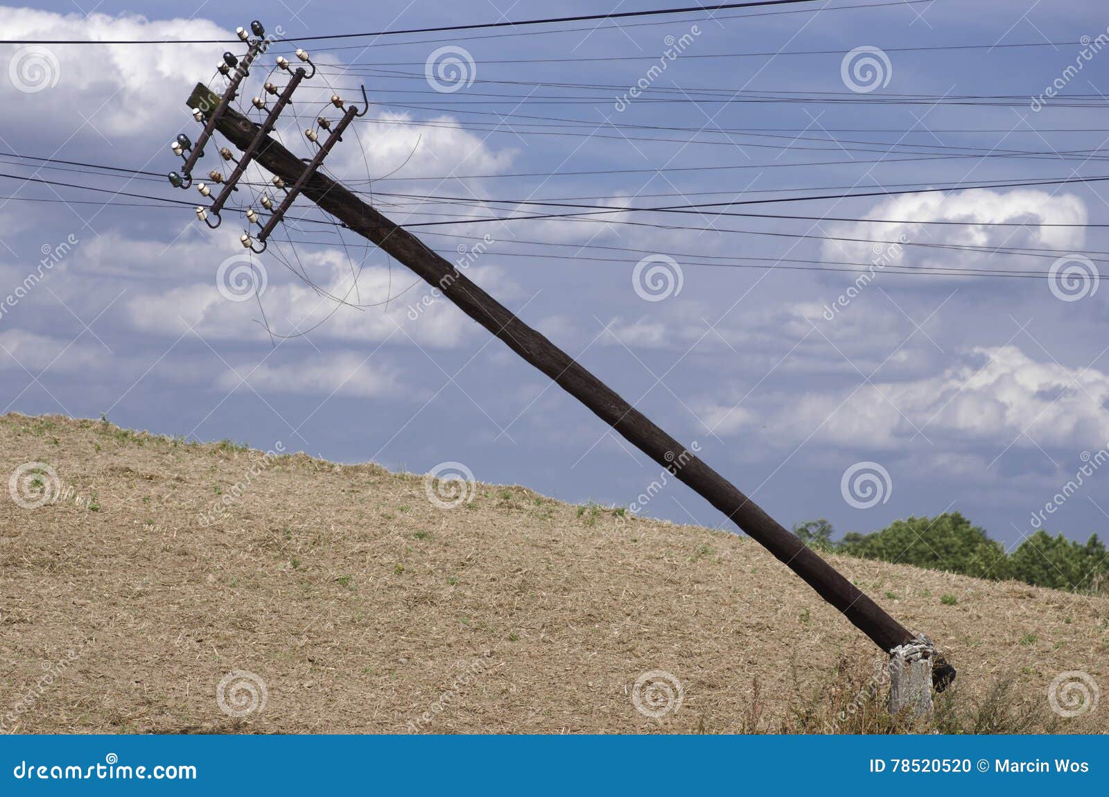 Leaning Old Wooden Electric Pole, Stock Photo - Image of equipment ...