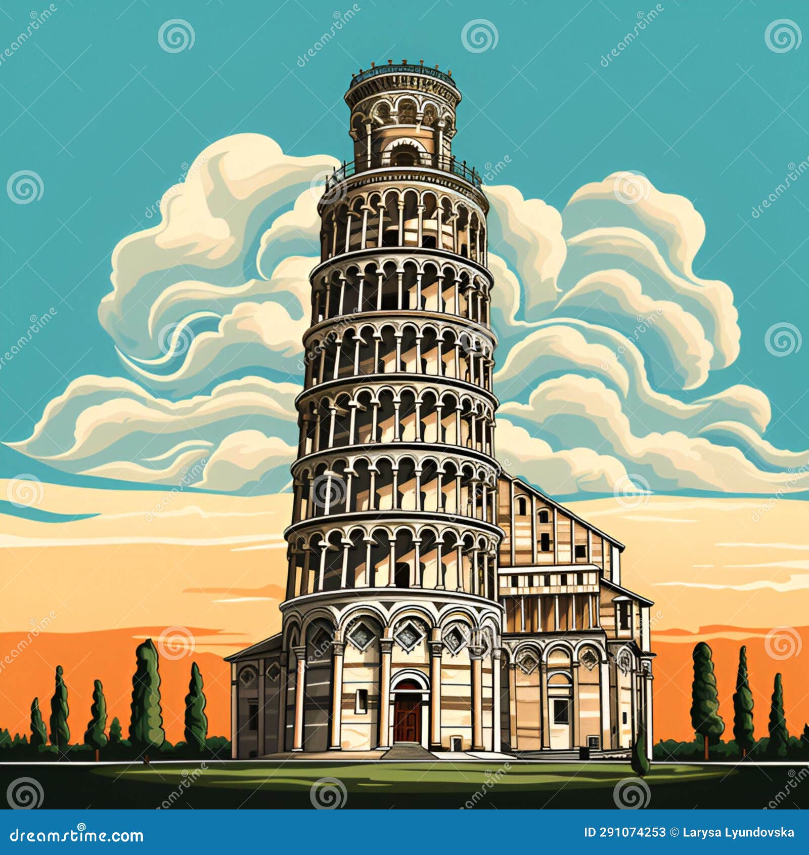 Leaning Tower of Pisa Cartoon Style Illustration Stock Illustration ...
