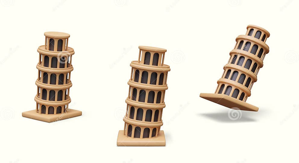 Leaning Tower of Pisa in Realistic Style. Set of Vector Architectural ...