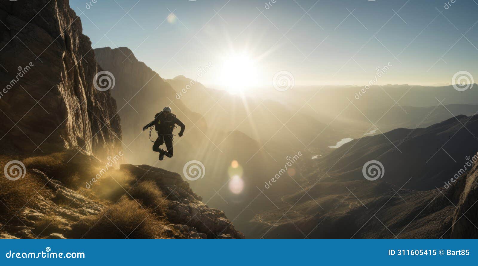 Leap of Adventure Base Jumper Jumping from Mountain Cliff. Generative ...