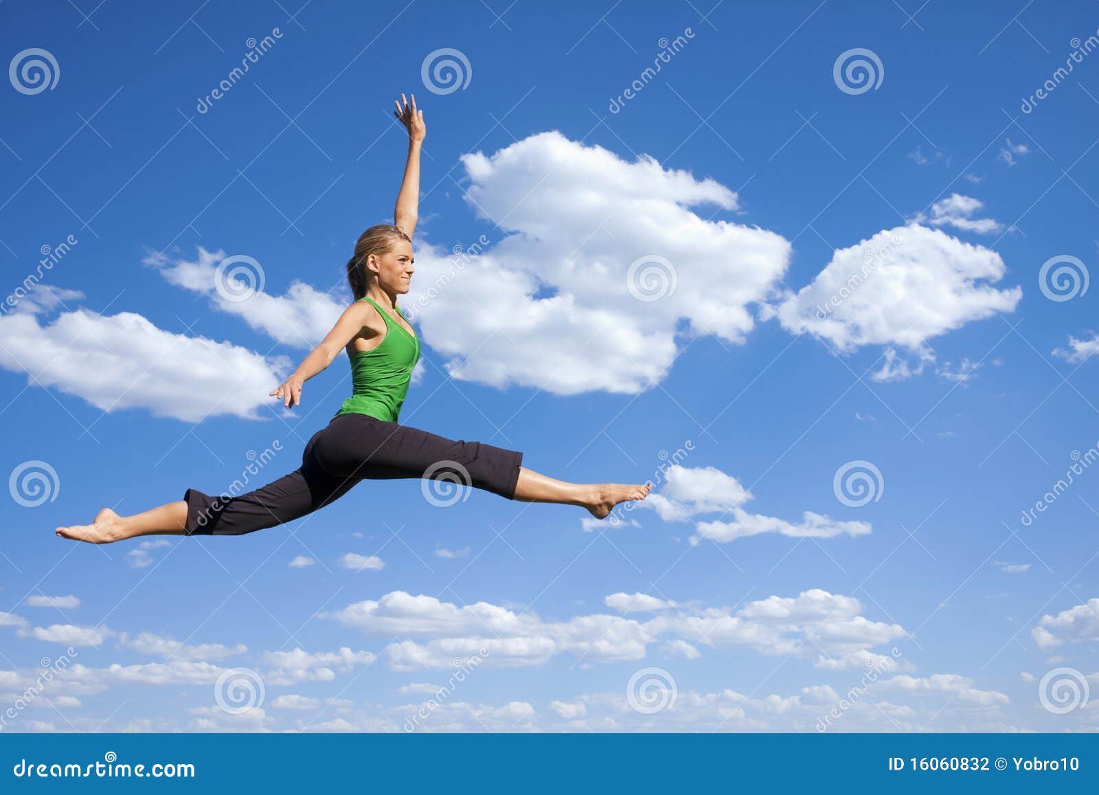 Leaping and Dancing Woman stock photo. Image of clouds - 16060832