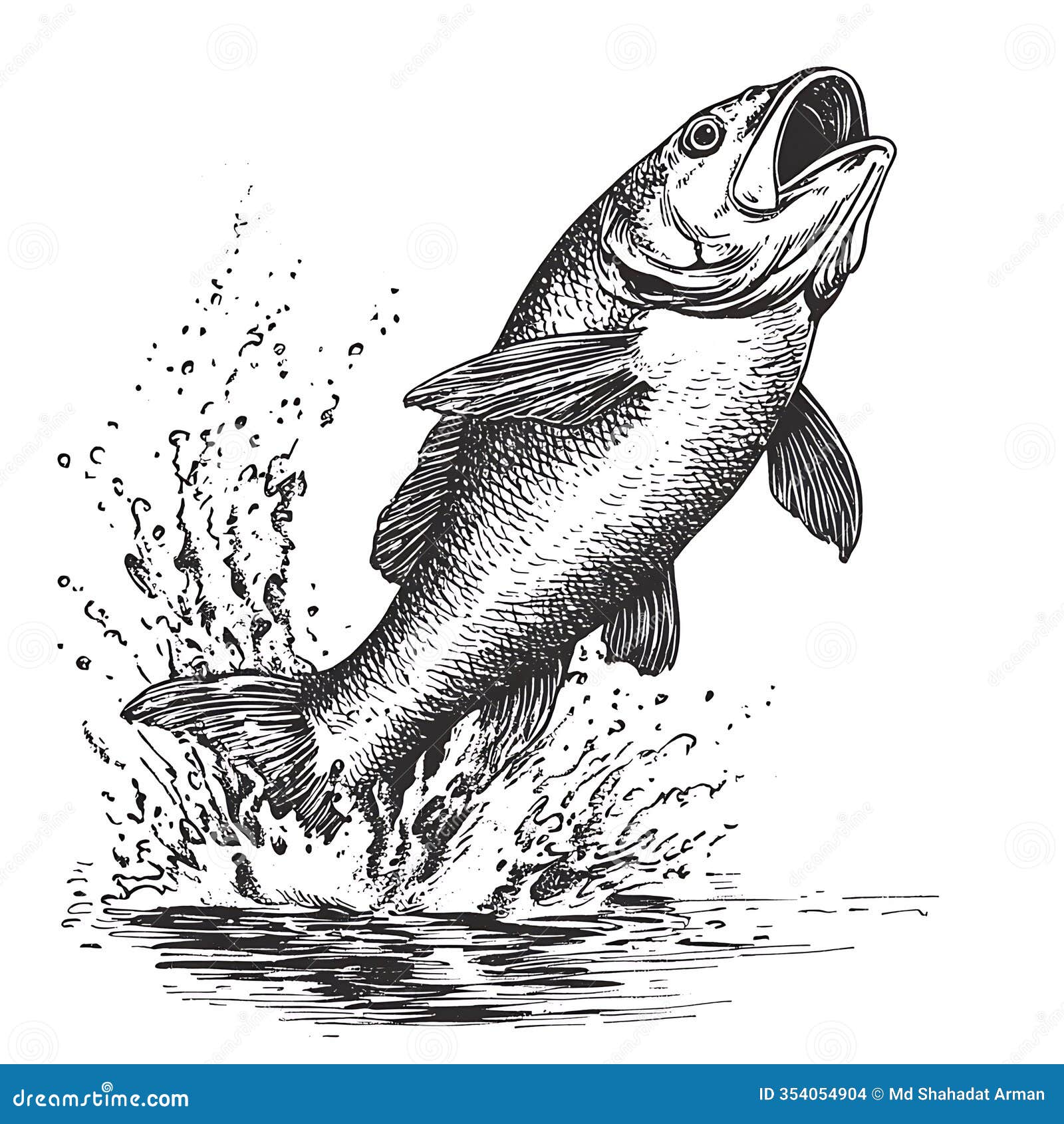Leaping Fish, Monochrome Illustration Stock Illustration - Illustration ...