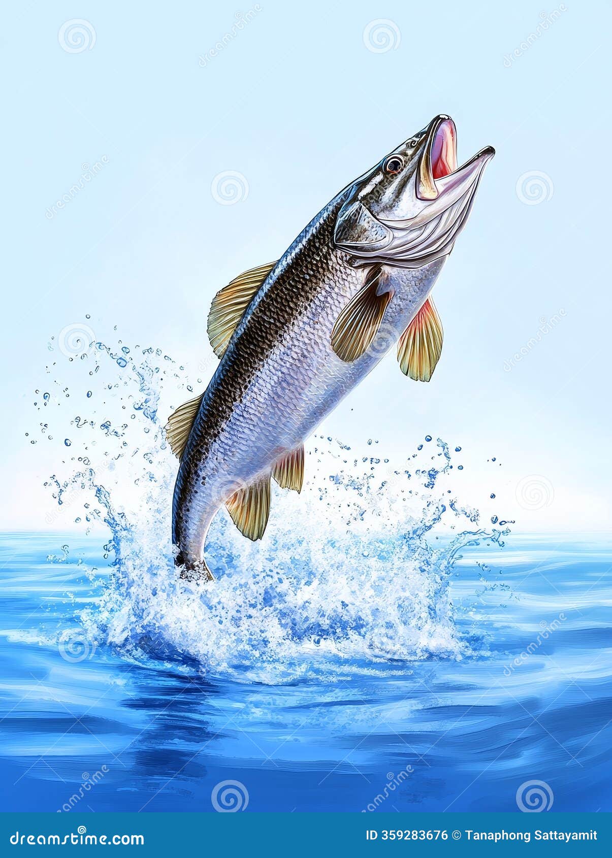 Leaping Fish Splashing in Ocean Water a Large Fish Leaps from the Ocean ...