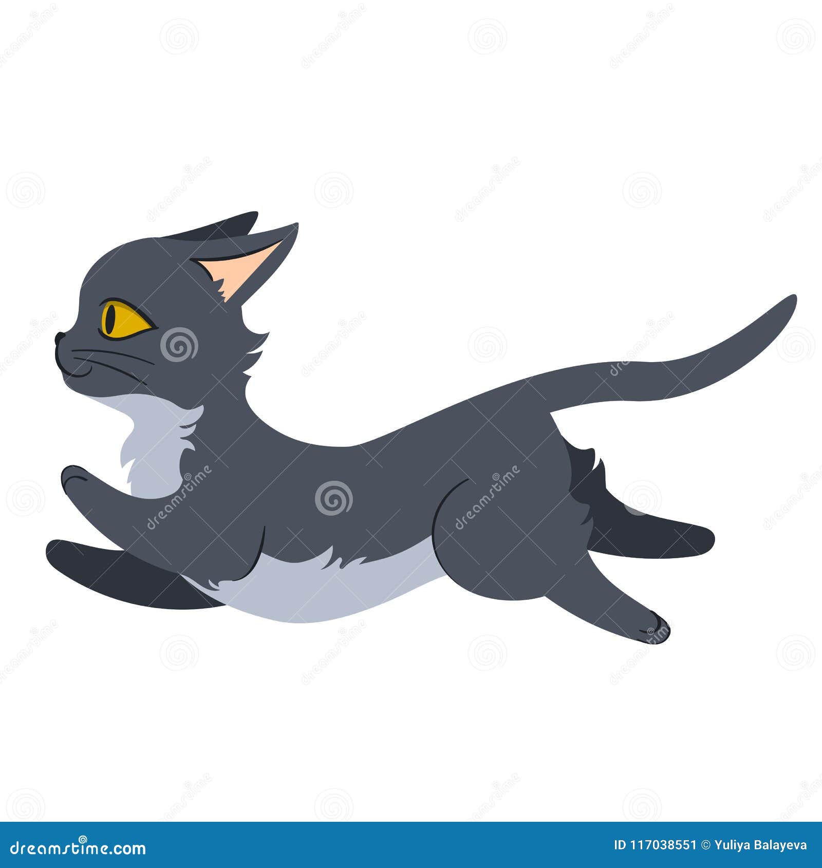 Leaping grey cat stock vector. Illustration of gray - 117038551
