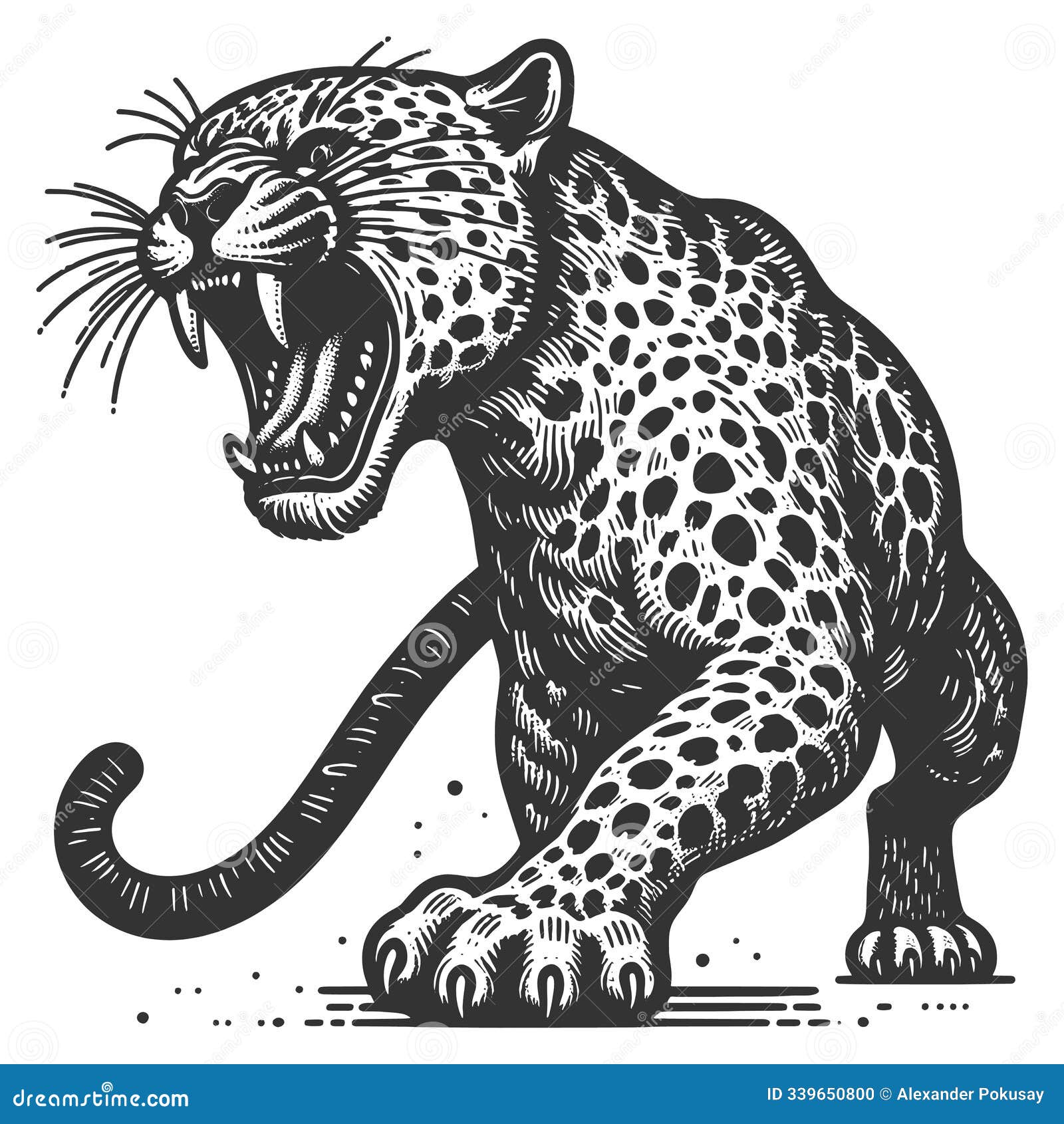 Leaping Roaring Leopard Tattoo Engraving Vector | CartoonDealer.com ...