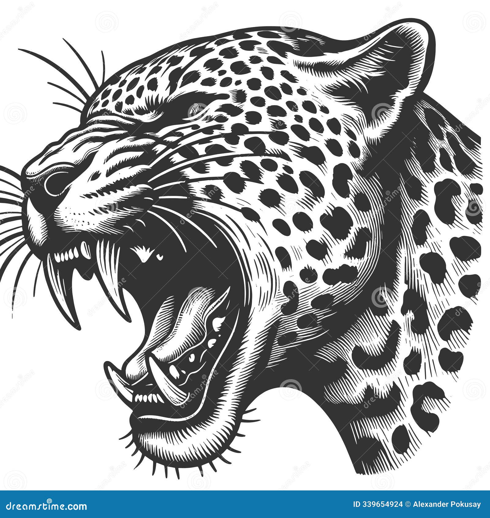 Leaping Roaring Leopard Tattoo Engraving Vector | CartoonDealer.com ...