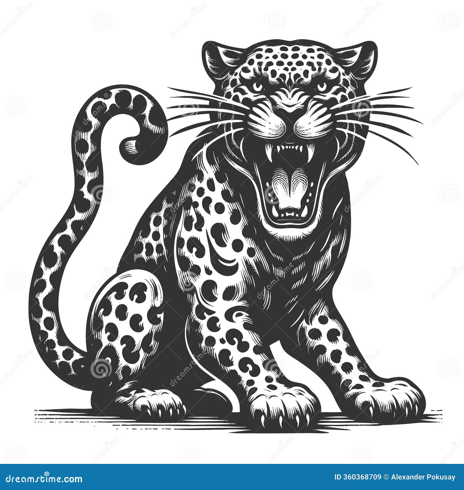 Leaping Roaring Leopard Tattoo Engraving Vector | CartoonDealer.com ...