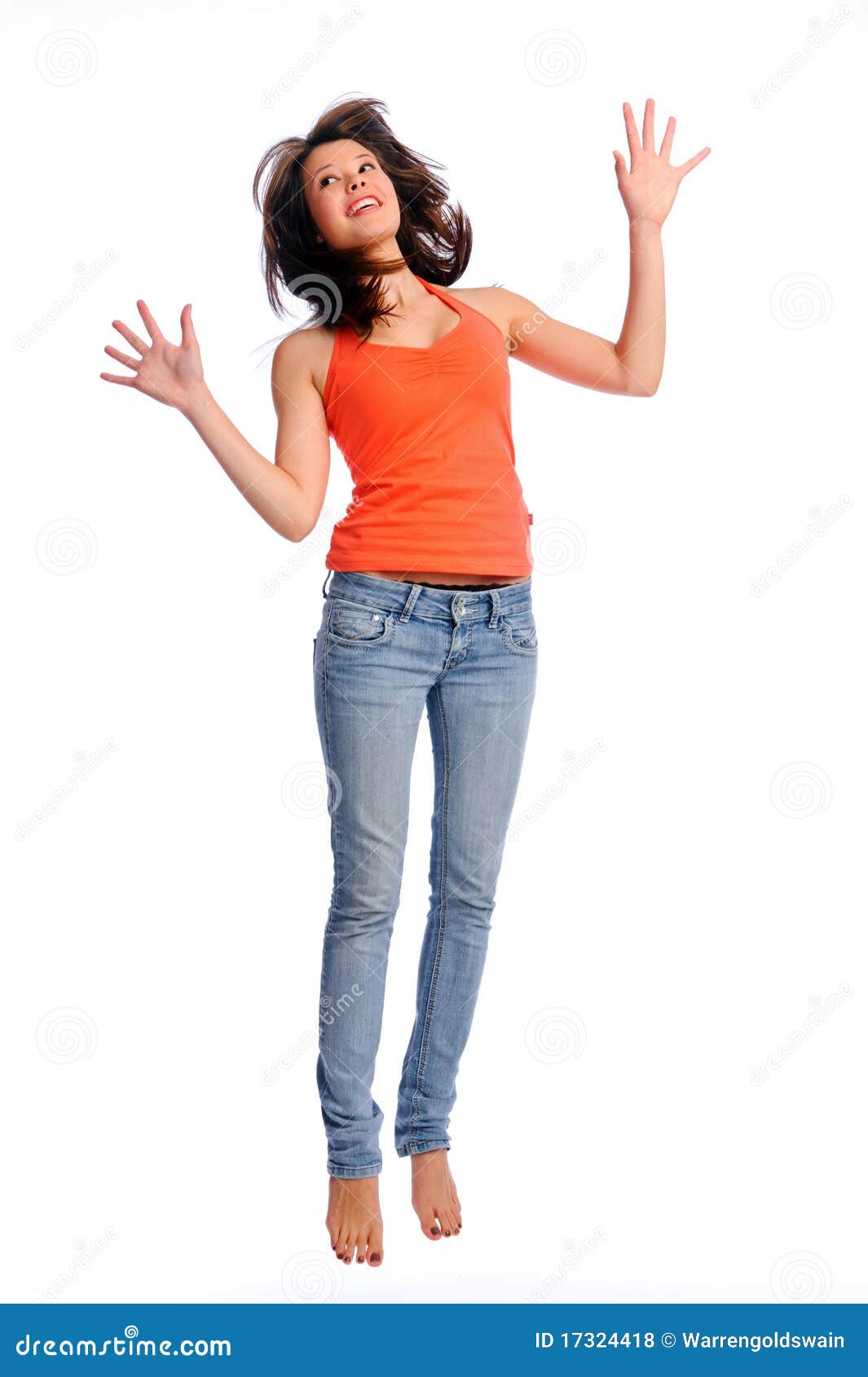 Leaping motion woman stock photo. Image of orange, emotion - 17324418