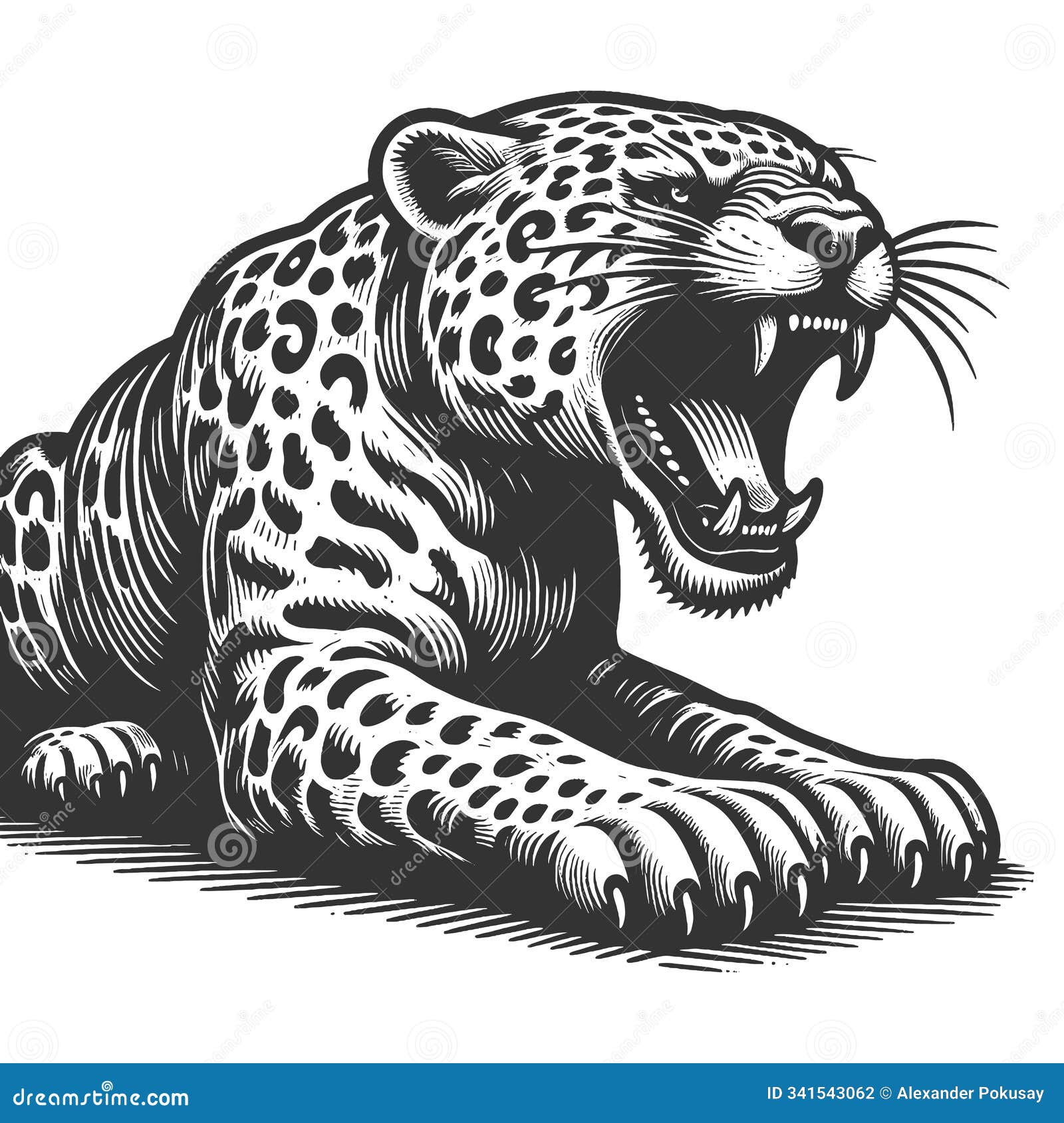 Leaping Roaring Leopard Tattoo Engraving Vector | CartoonDealer.com ...