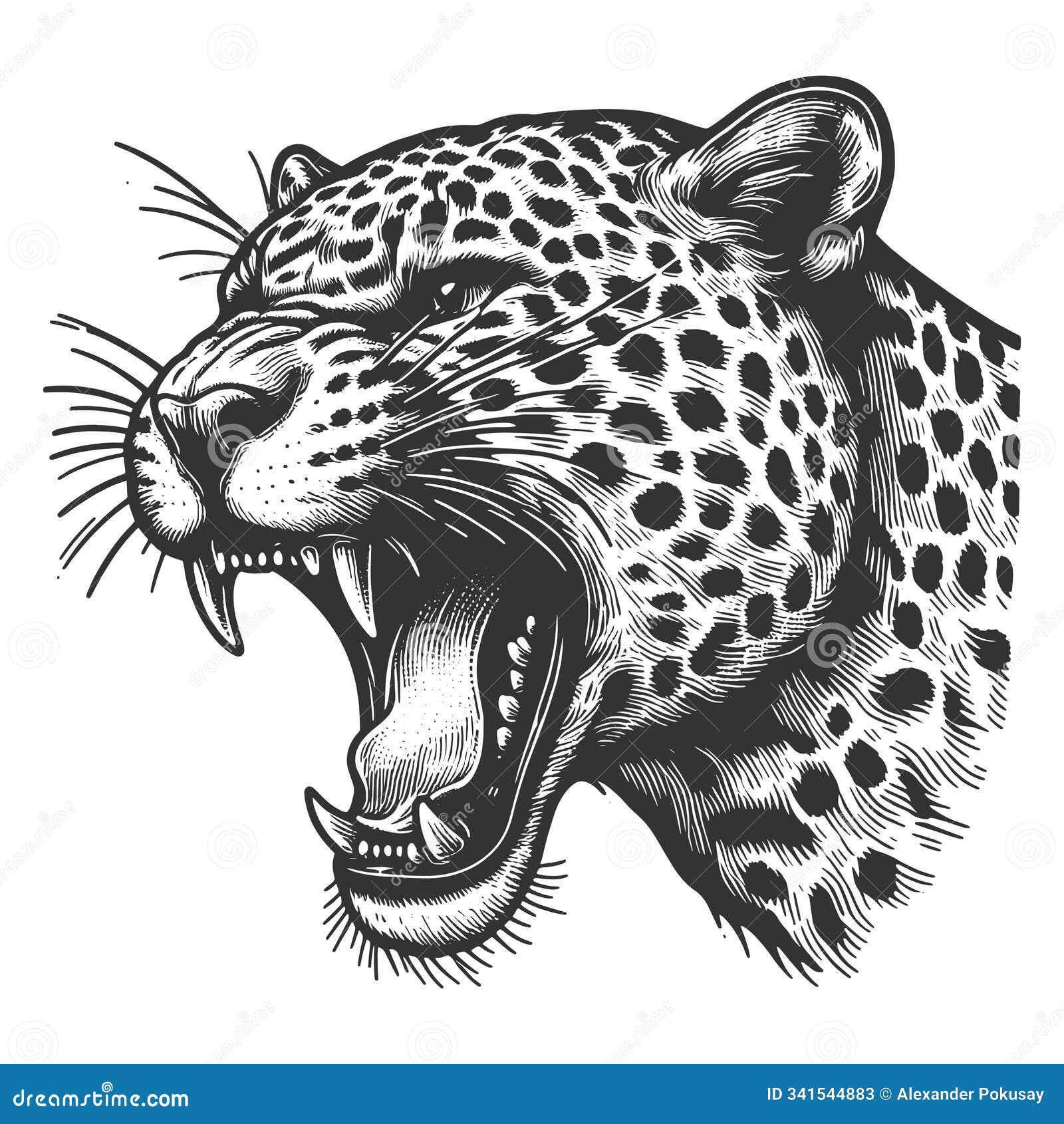 Leaping Roaring Leopard Tattoo Engraving Vector | CartoonDealer.com ...