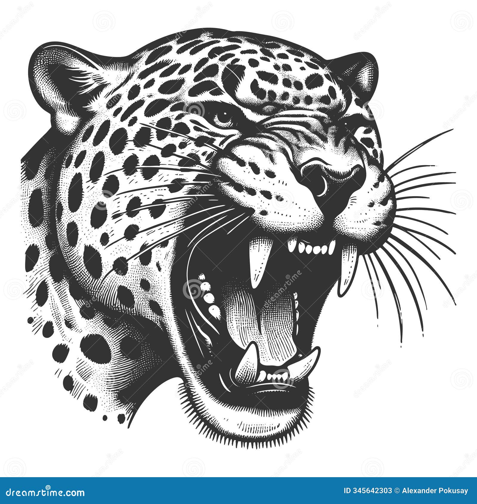 Leaping Roaring Leopard Tattoo Engraving Vector | CartoonDealer.com ...