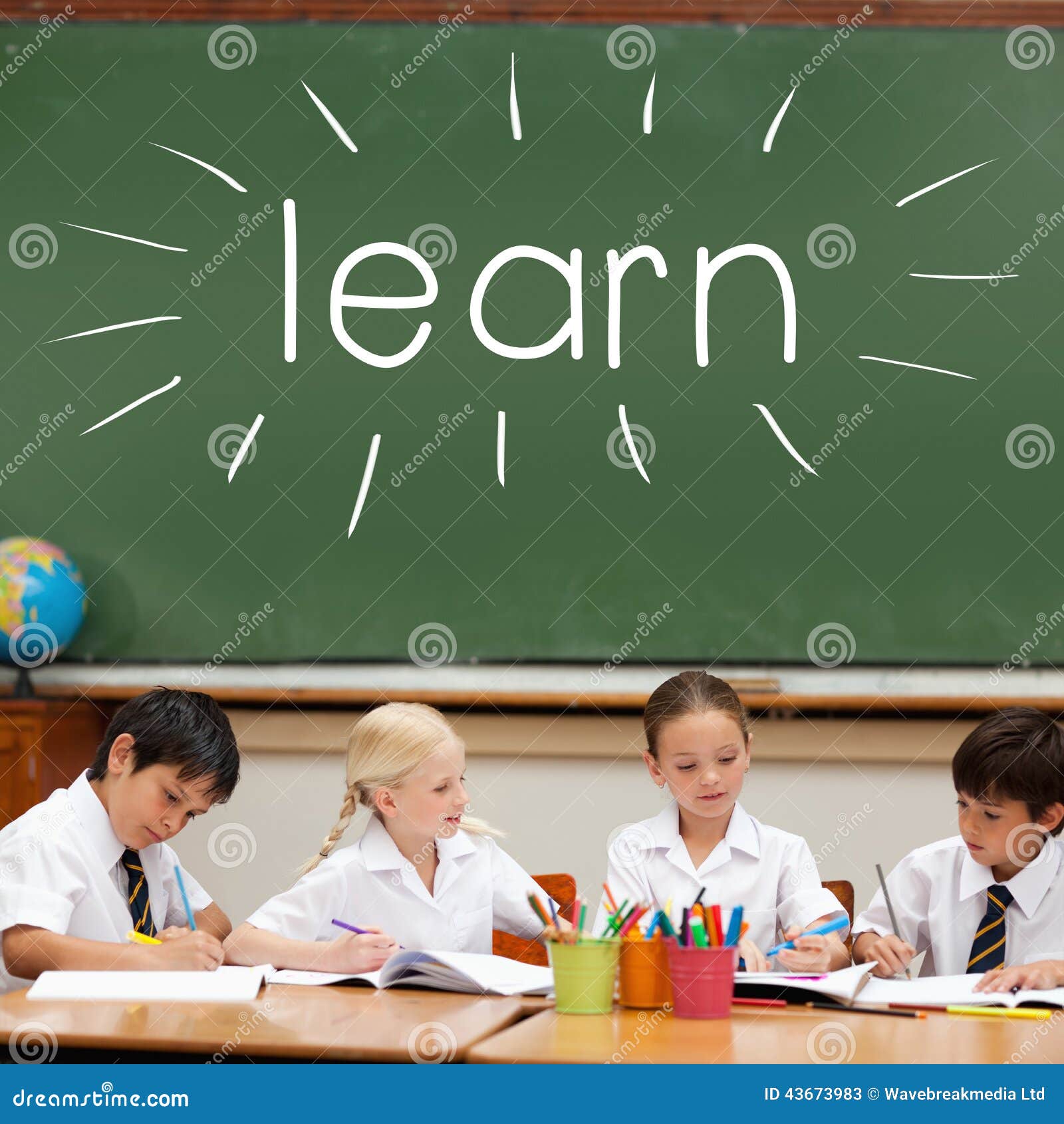 Learn Against Cute Pupils Sitting at Desk Stock Image - Image of ...