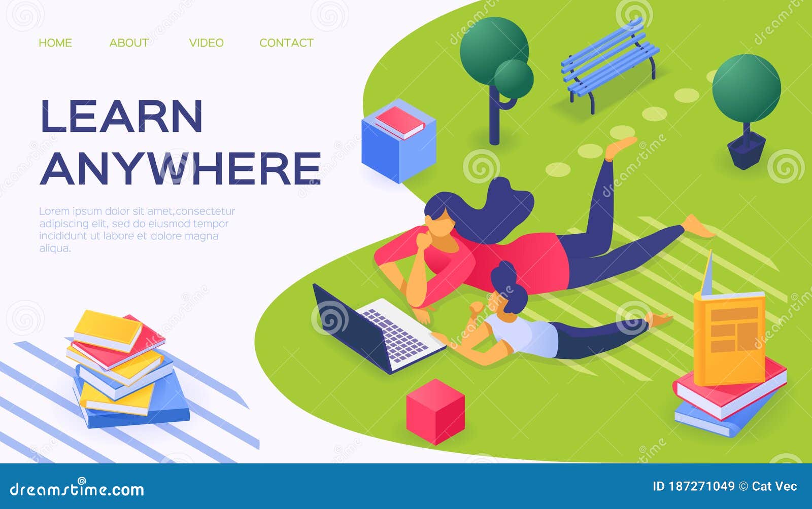 Learn Anywhere with Flat Laptop, Vector Illustration. People Character ...