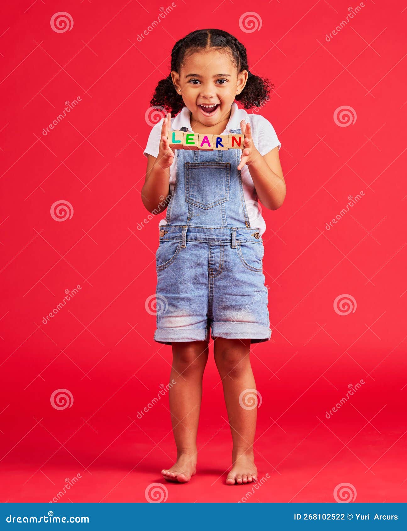 Learn Blocks, Education and Portrait of Child on Red Background for ...