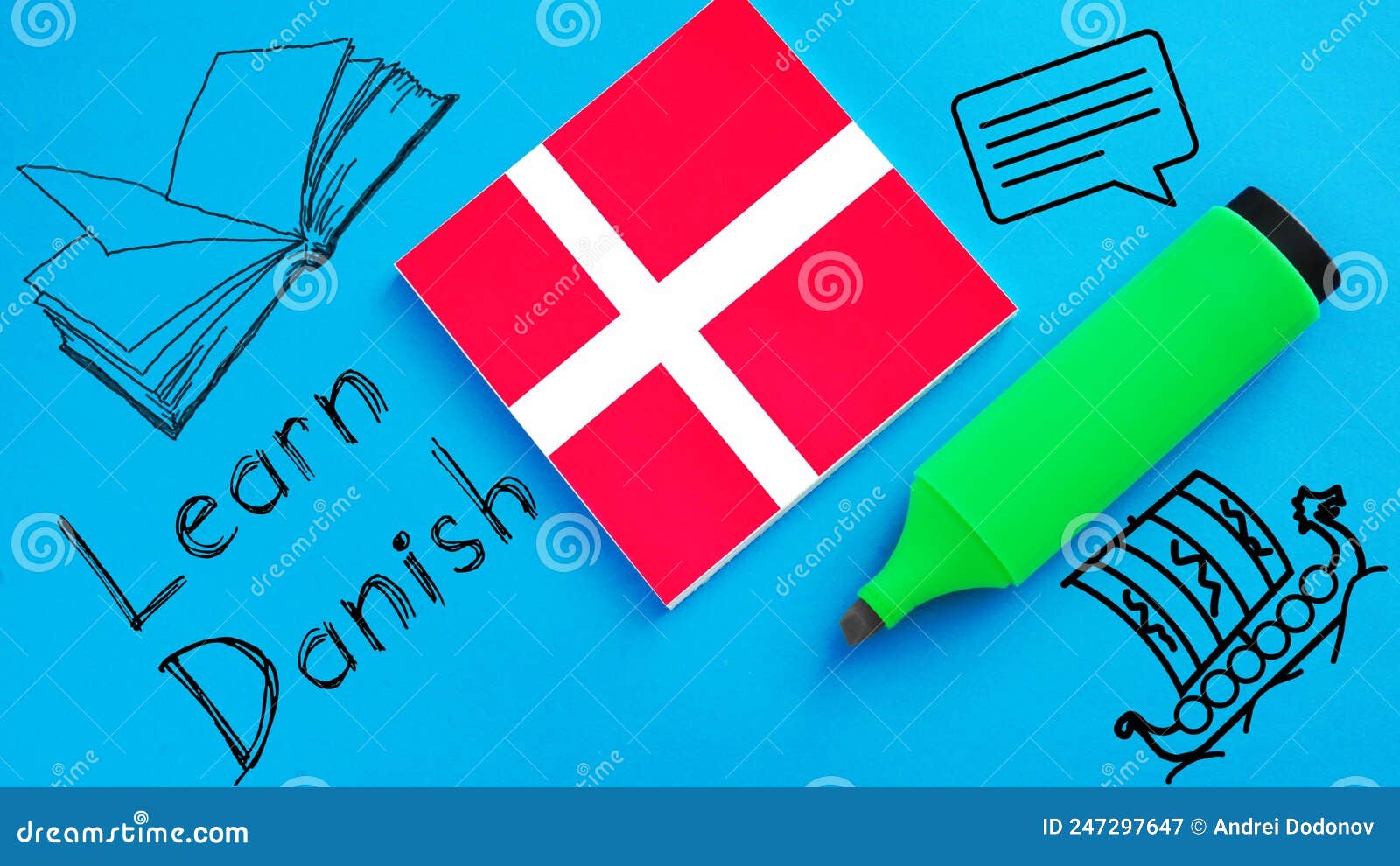 Learn Danish is Shown Using the Text and Flag of Denmark Stock Image ...