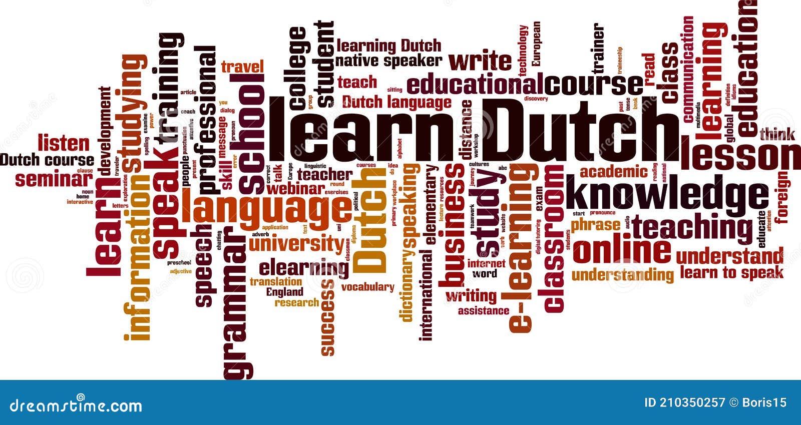 Learn Dutch word cloud stock vector. Illustration of speak - 210350257