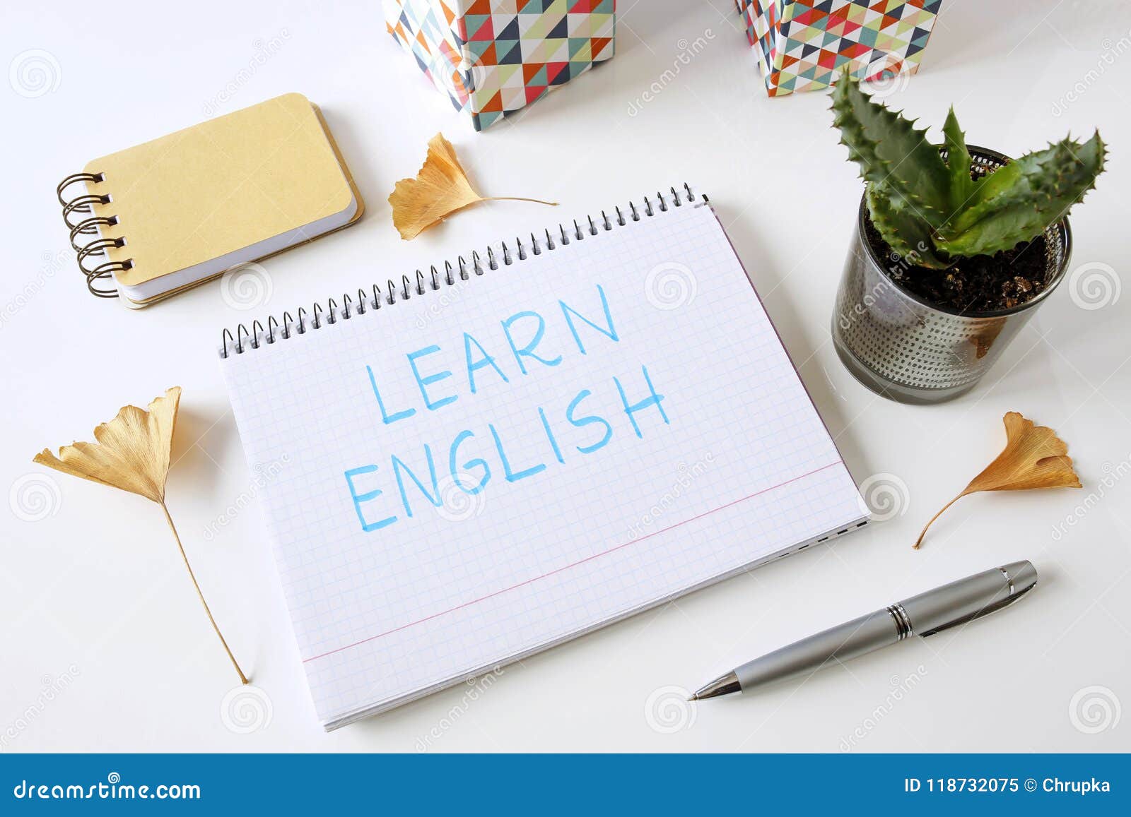 Learn Engish Written in a Notebook Stock Image - Image of white, word ...