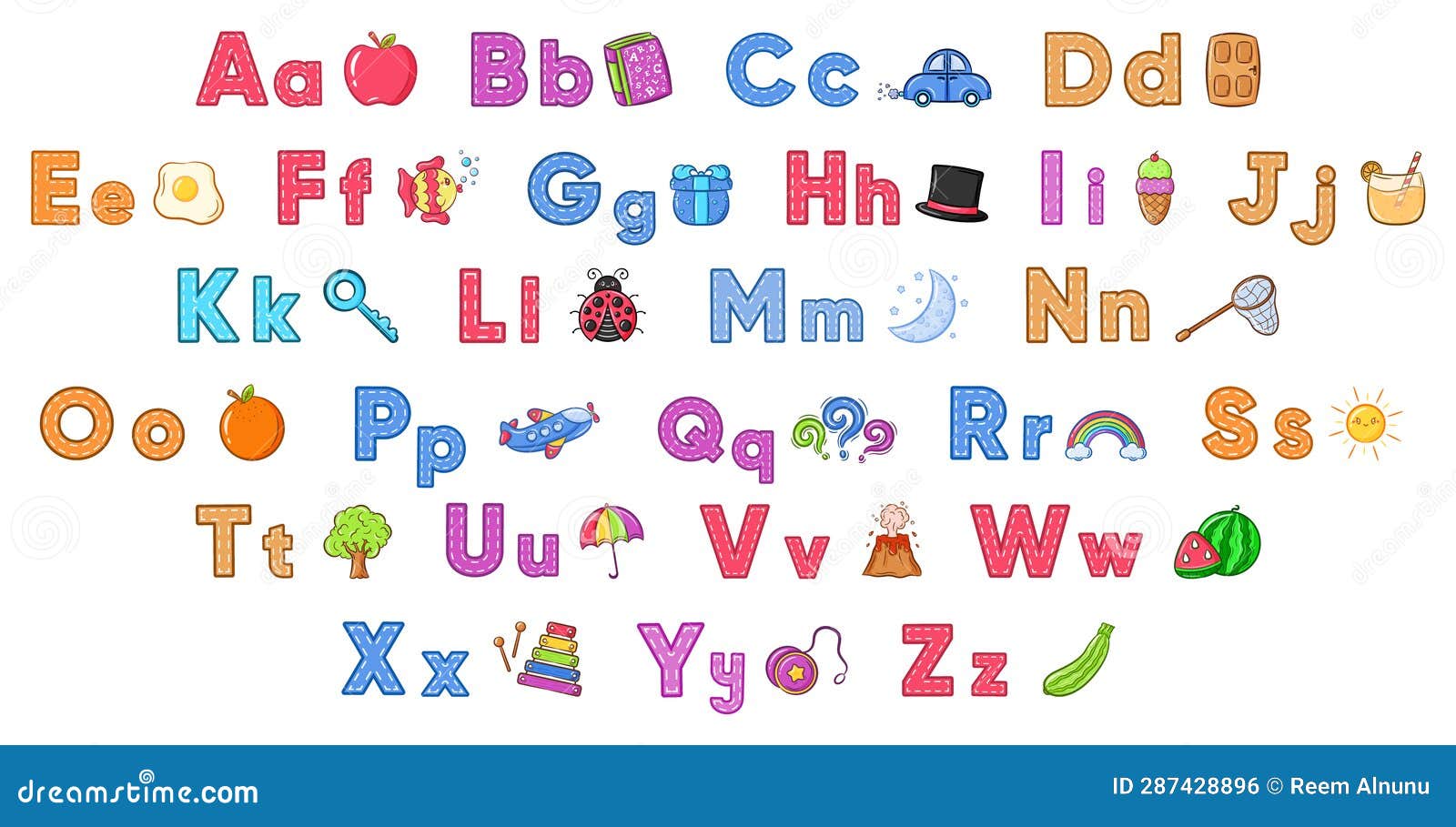 English Alphabet All Letters with Cute Elements Learning Pack Stock ...