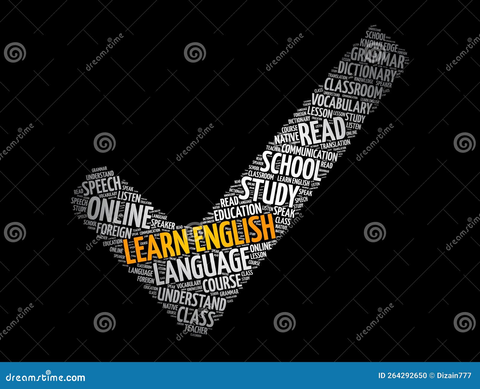 Learn English Check Mark Word Cloud Collage, Education Concept ...