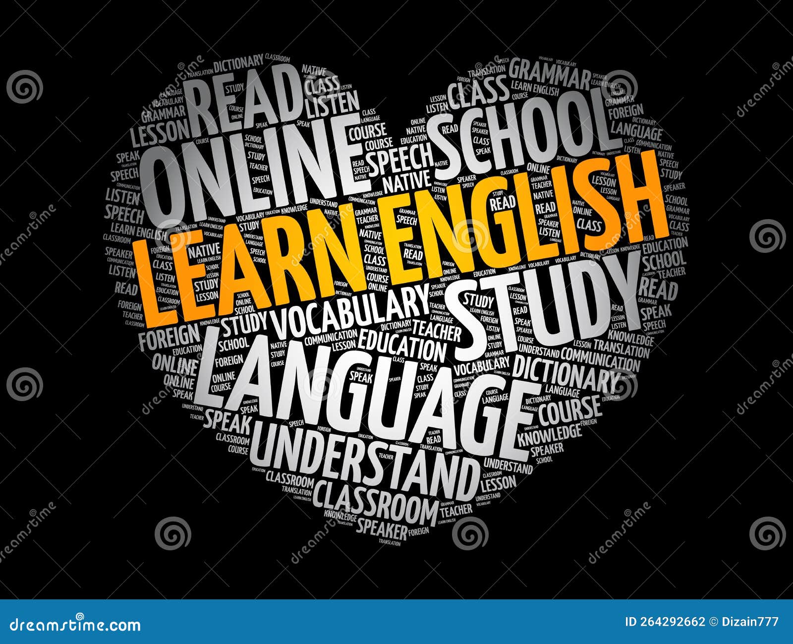 Learn English Heart Word Cloud Collage, Education Concept Background ...