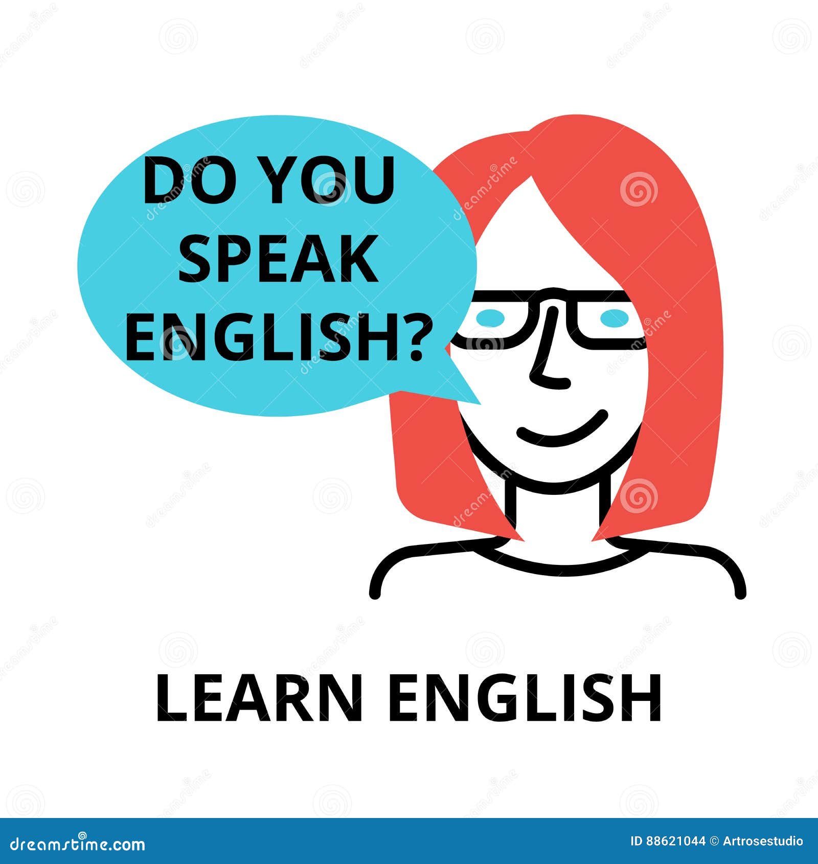 Learn English Icon, Flat Thin Line Vector Illustration Stock Vector ...