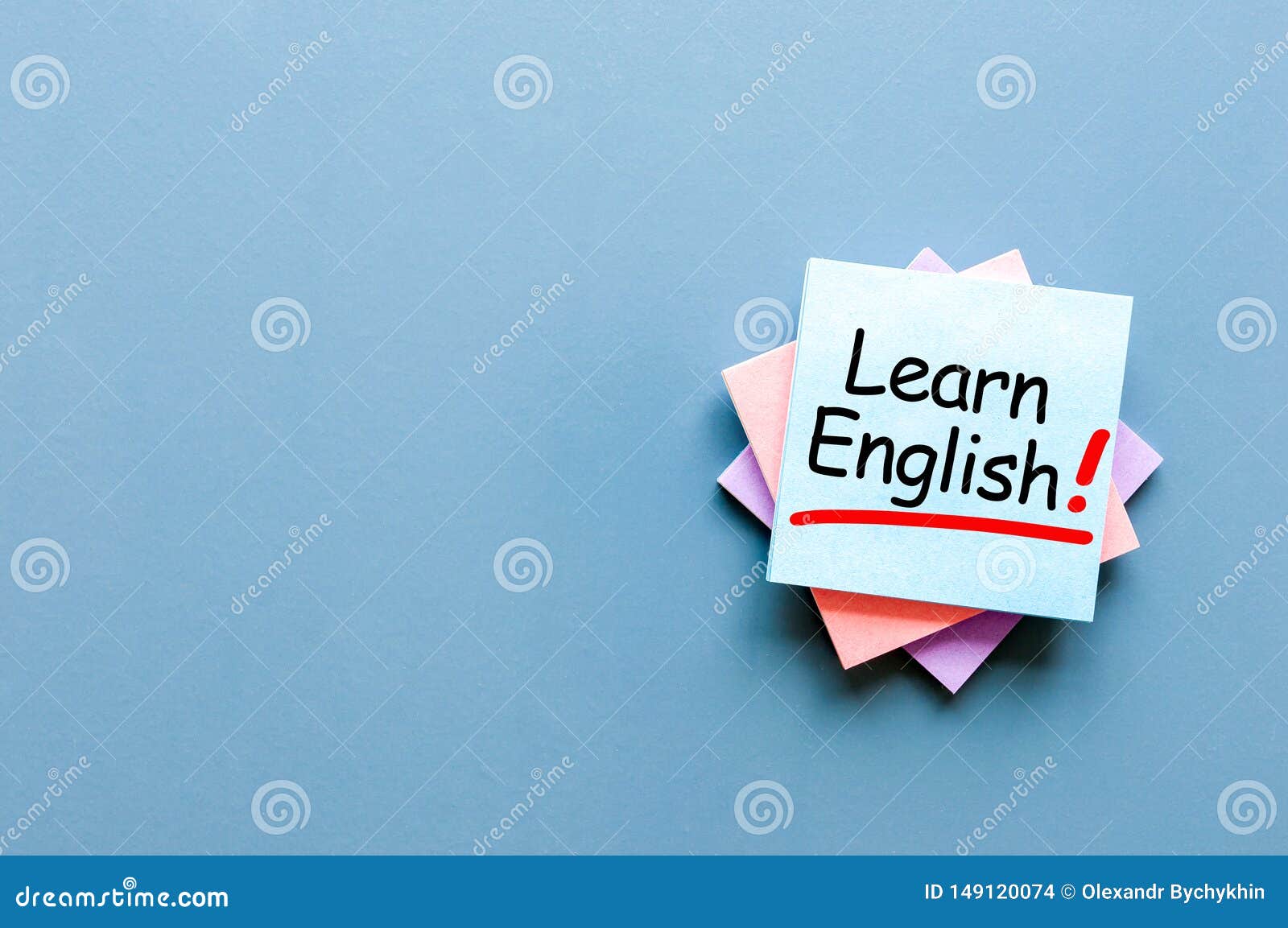 Learn English - Note at Blue Background with Empty Space for Text Stock ...