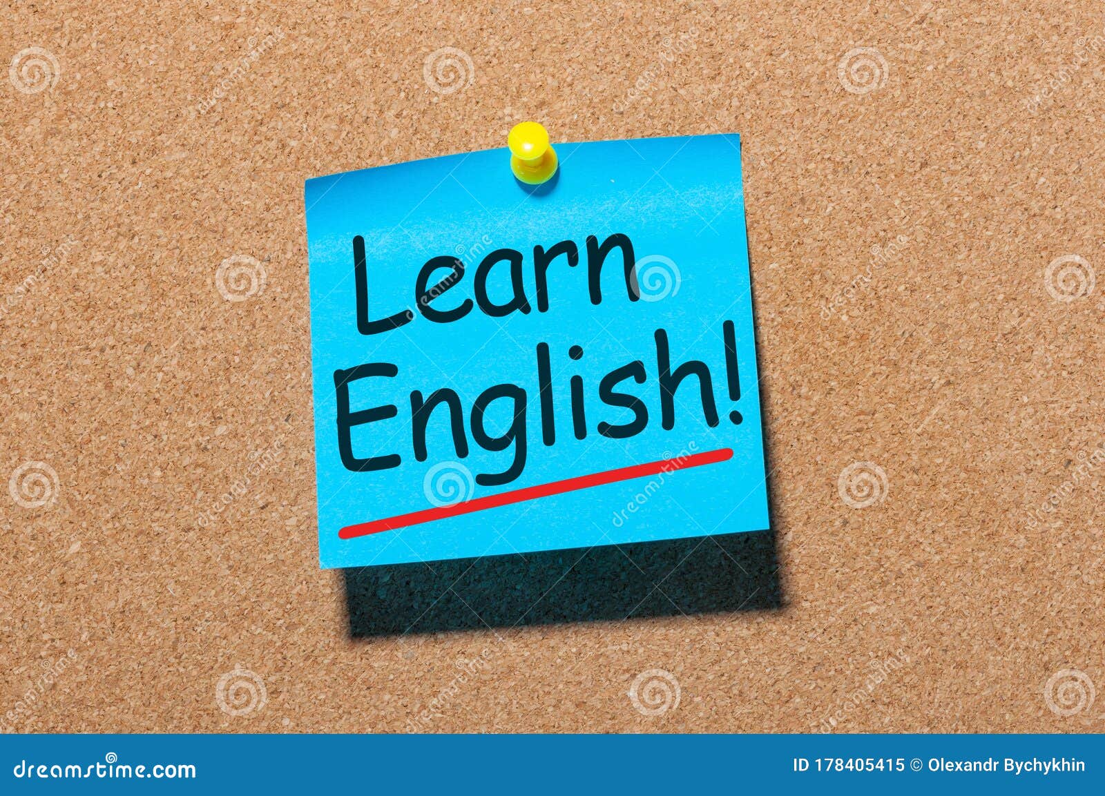 Learn English - Note at Corkboard Background. New Opportunities with ...