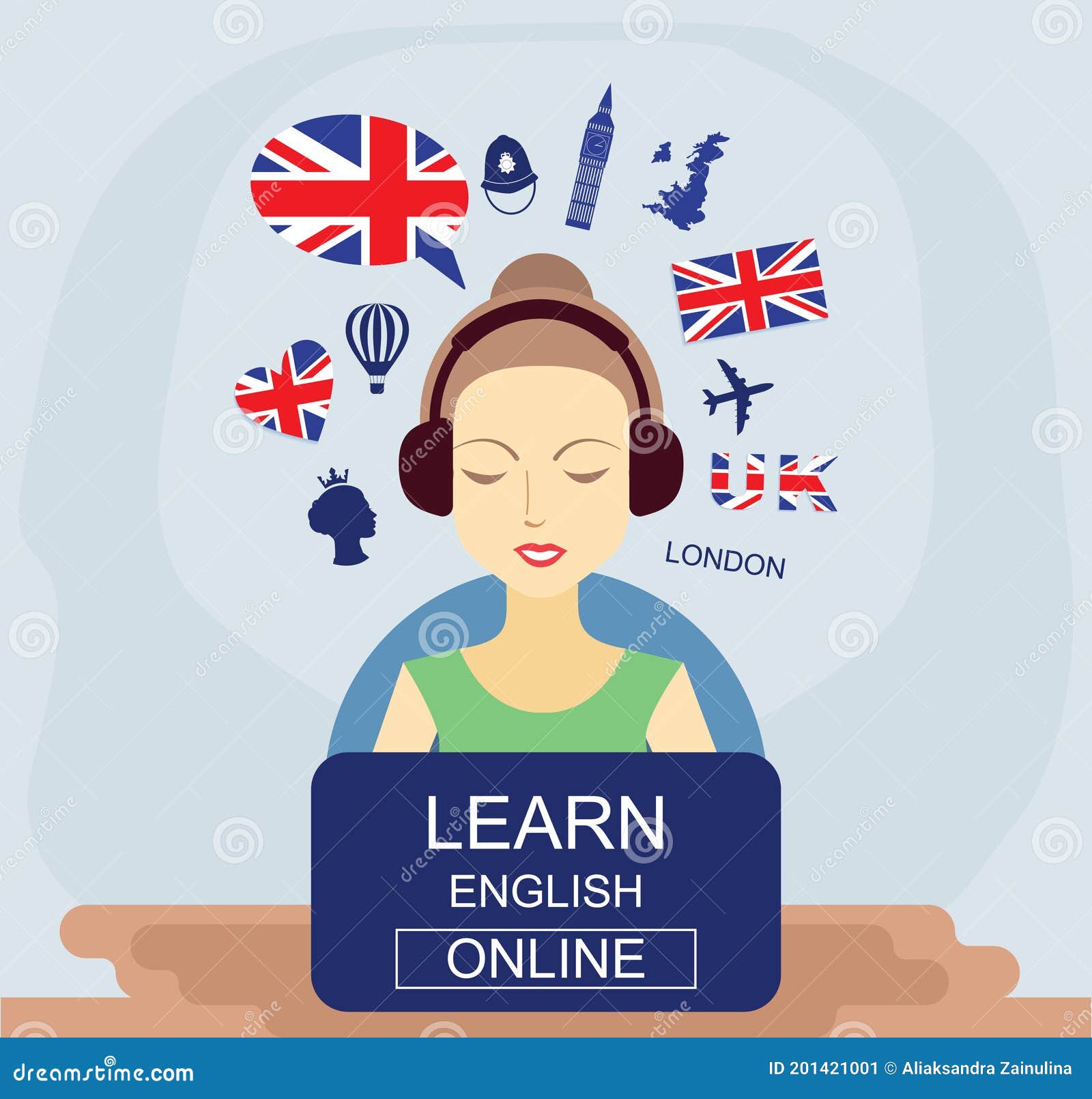 Learn English Online Concept. Language School Vector Stock Vector ...