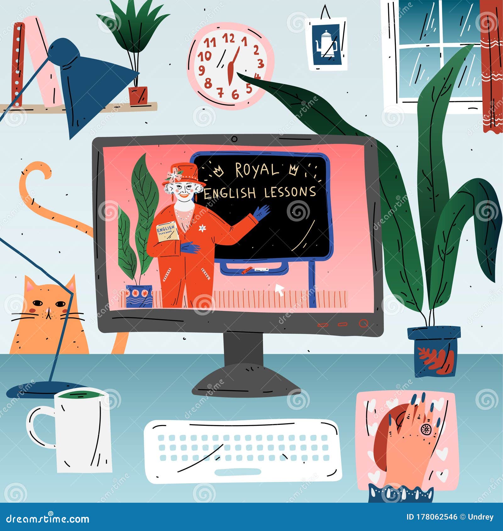 Learn English Online Education Language. Workplace, Desktop Computer ...