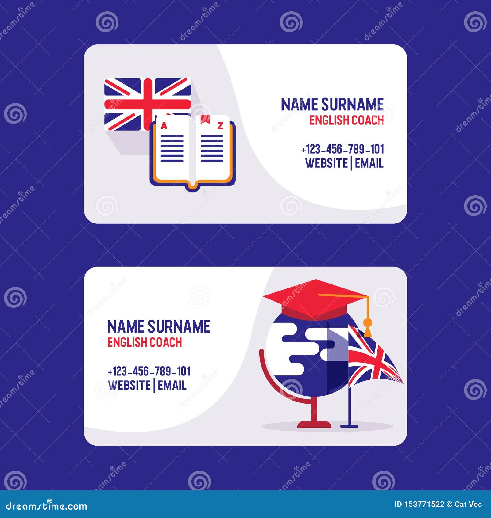 Learn English Teachers Vector Visiting Card. Educational Course of ...