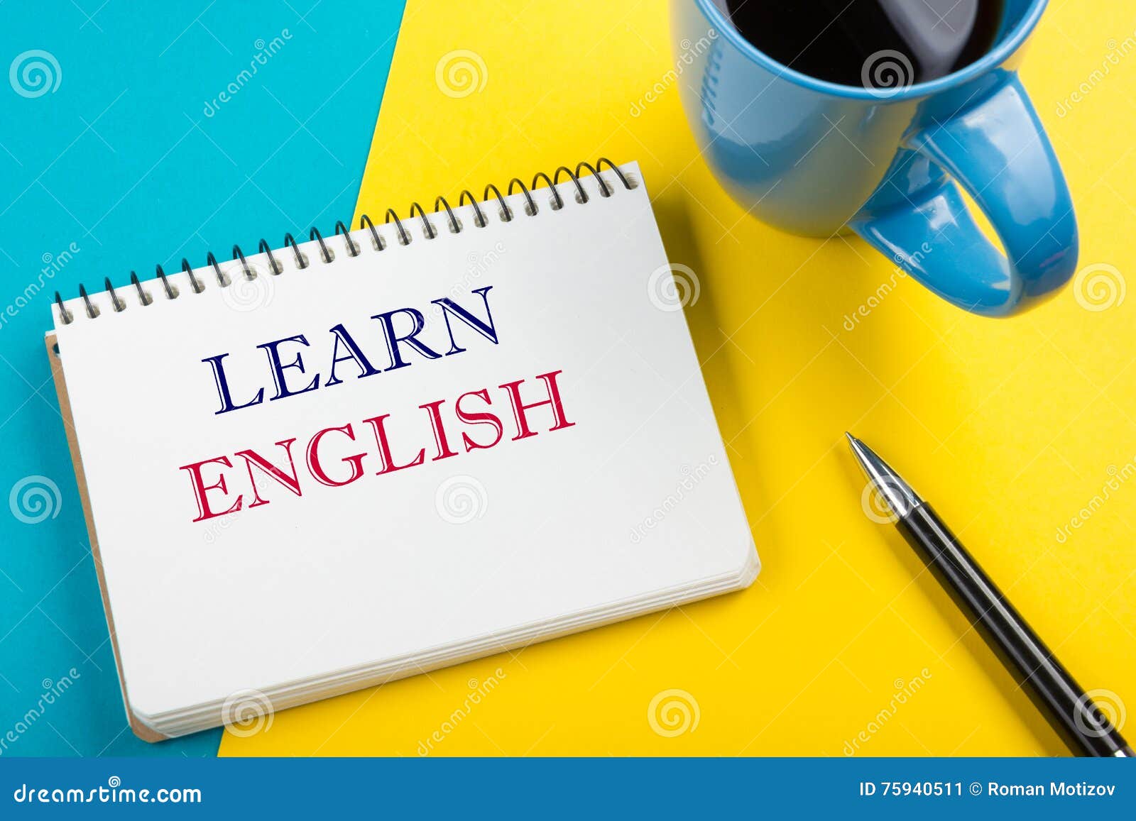 Learn English Text Written on Notebook Page, Red Pencil and Coffee Cup ...