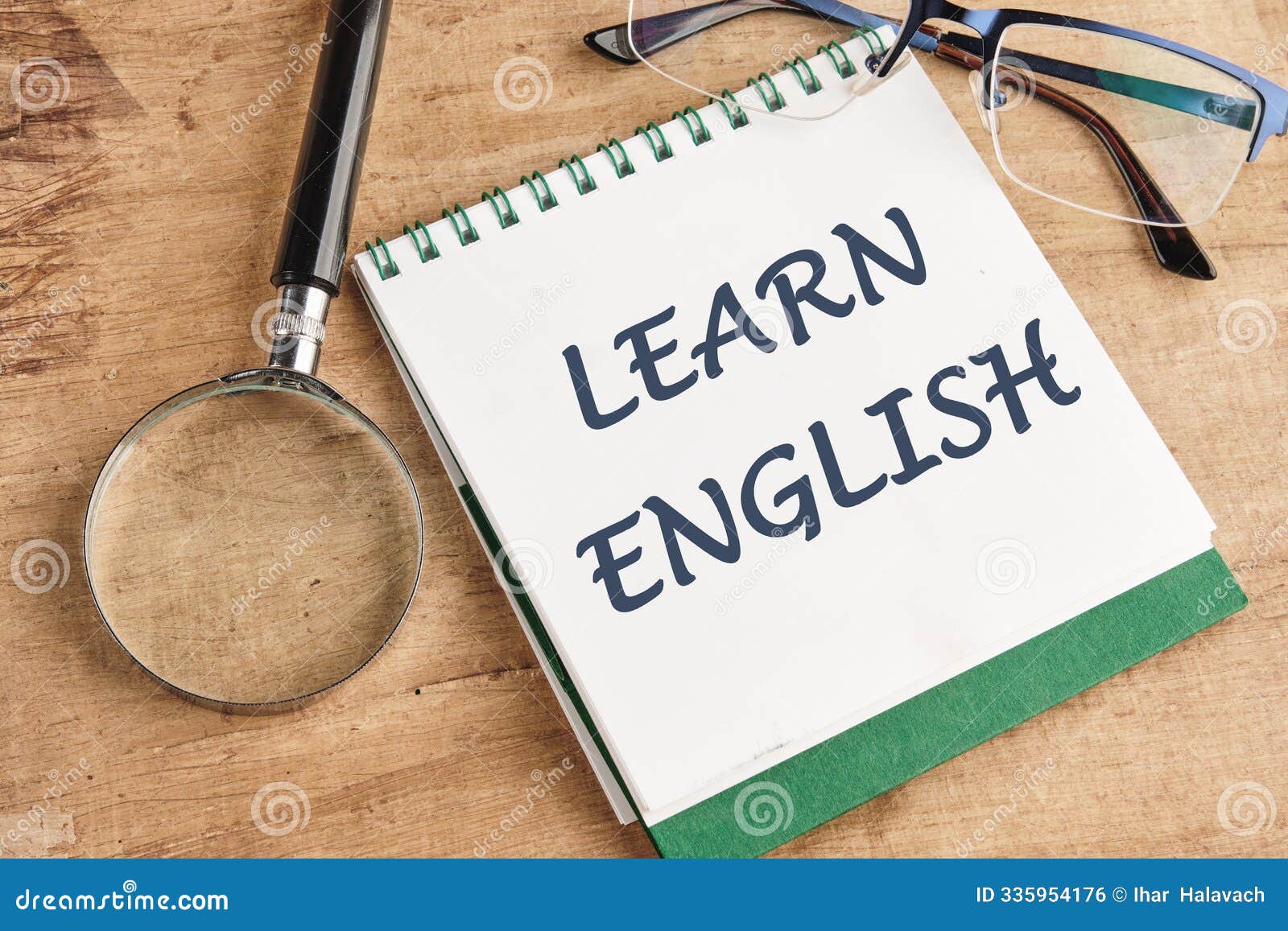 Learn English Text Written in a Notebook on a Papyrus Background, Top ...