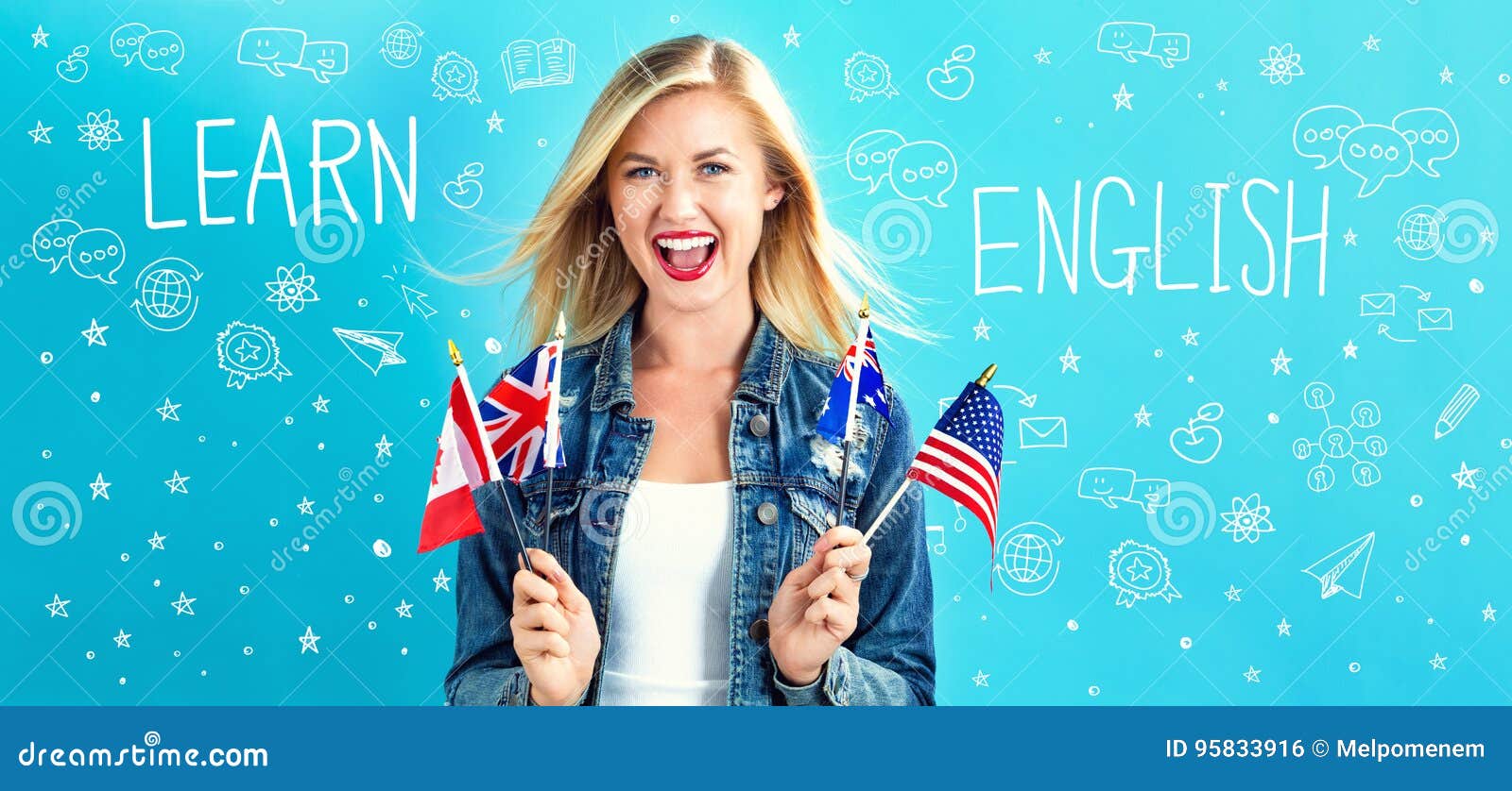 Learn English Text with Young Woman Stock Photo - Image of study ...